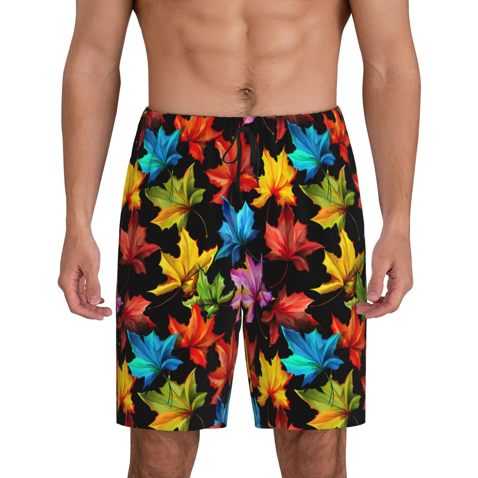 Adobk Rainbow Colorful Maple Leaves Print Pajama Shorts for Men Pjs ...