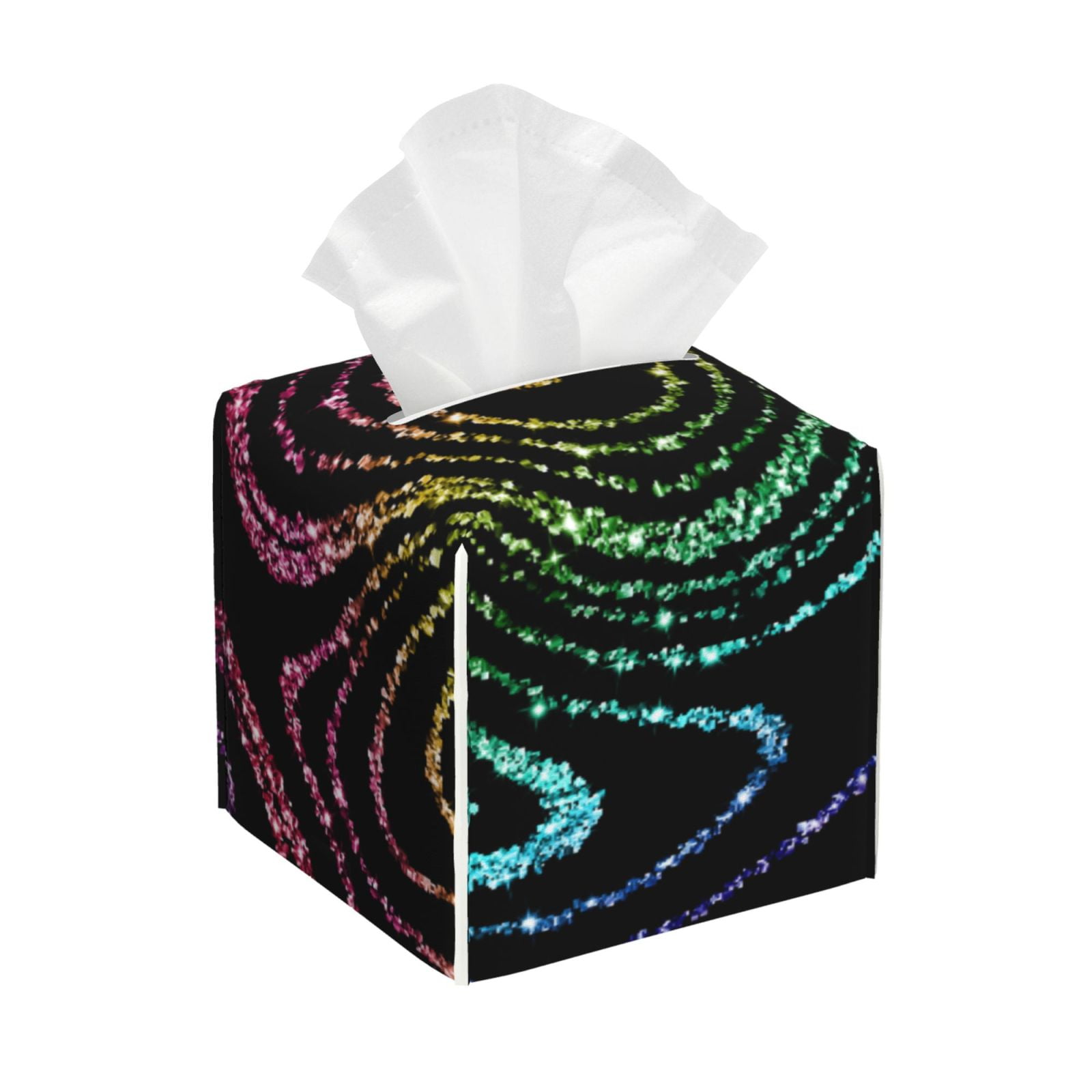 Adobk Rainbow Glitter Print Tissue Box Cover, Square PU Leather Tissue ...
