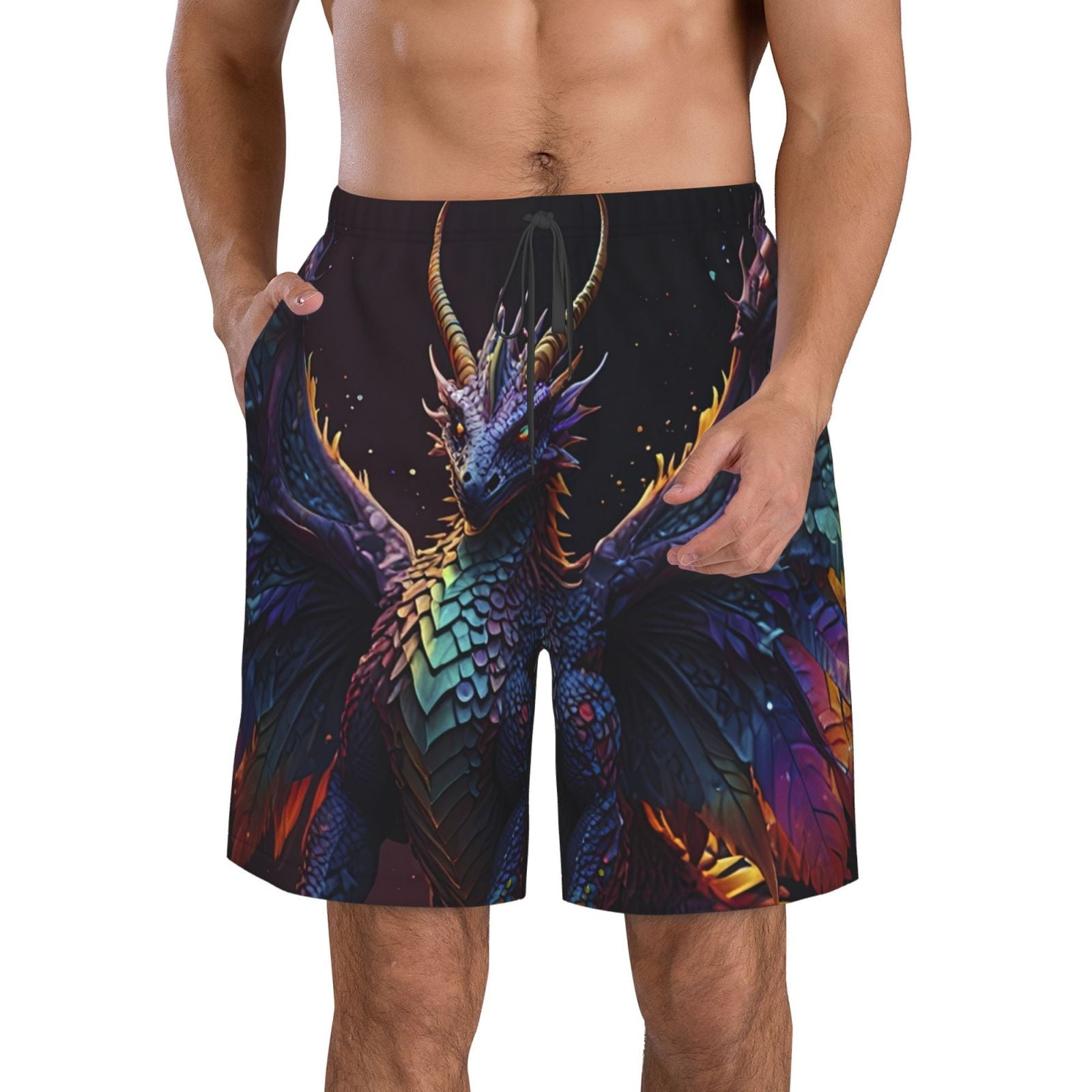 Adobk Rainbow Wings Majestic Dragon Print Men's Swim Trunks Hawaiian ...
