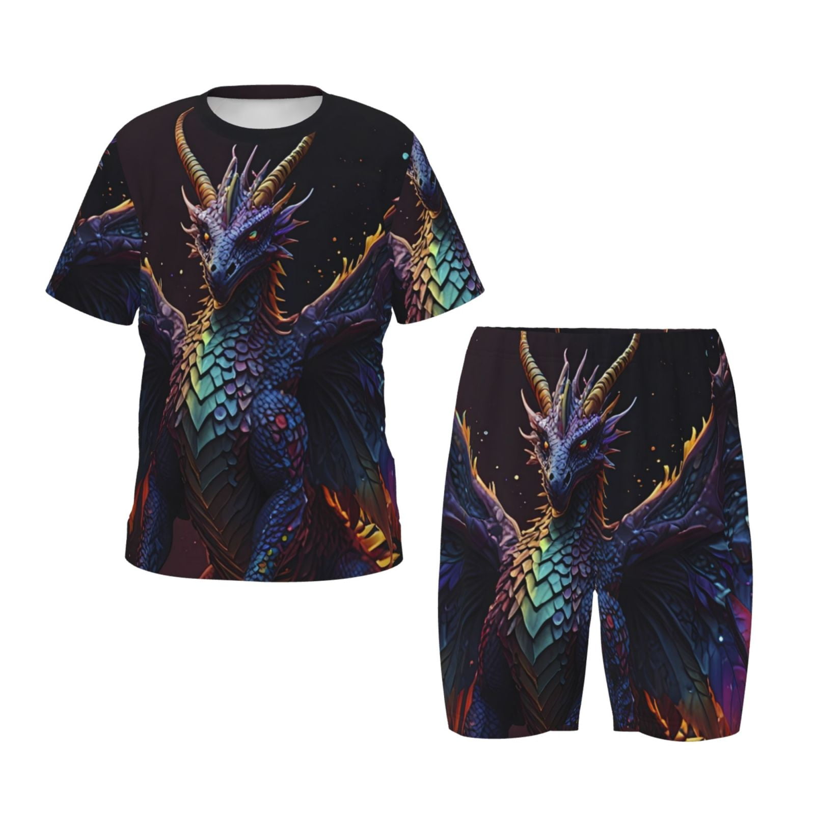 Adobk Rainbow Wings Majestic Dragon Print Pajamas Toddler 2 Piece Short ...