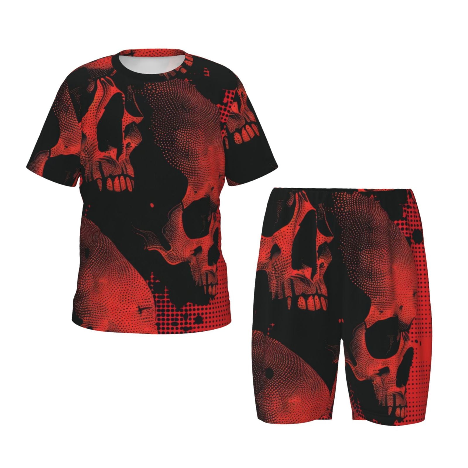 Adobk Red And Black Abstract Skull Print Pajamas Toddler 2 Piece Short ...