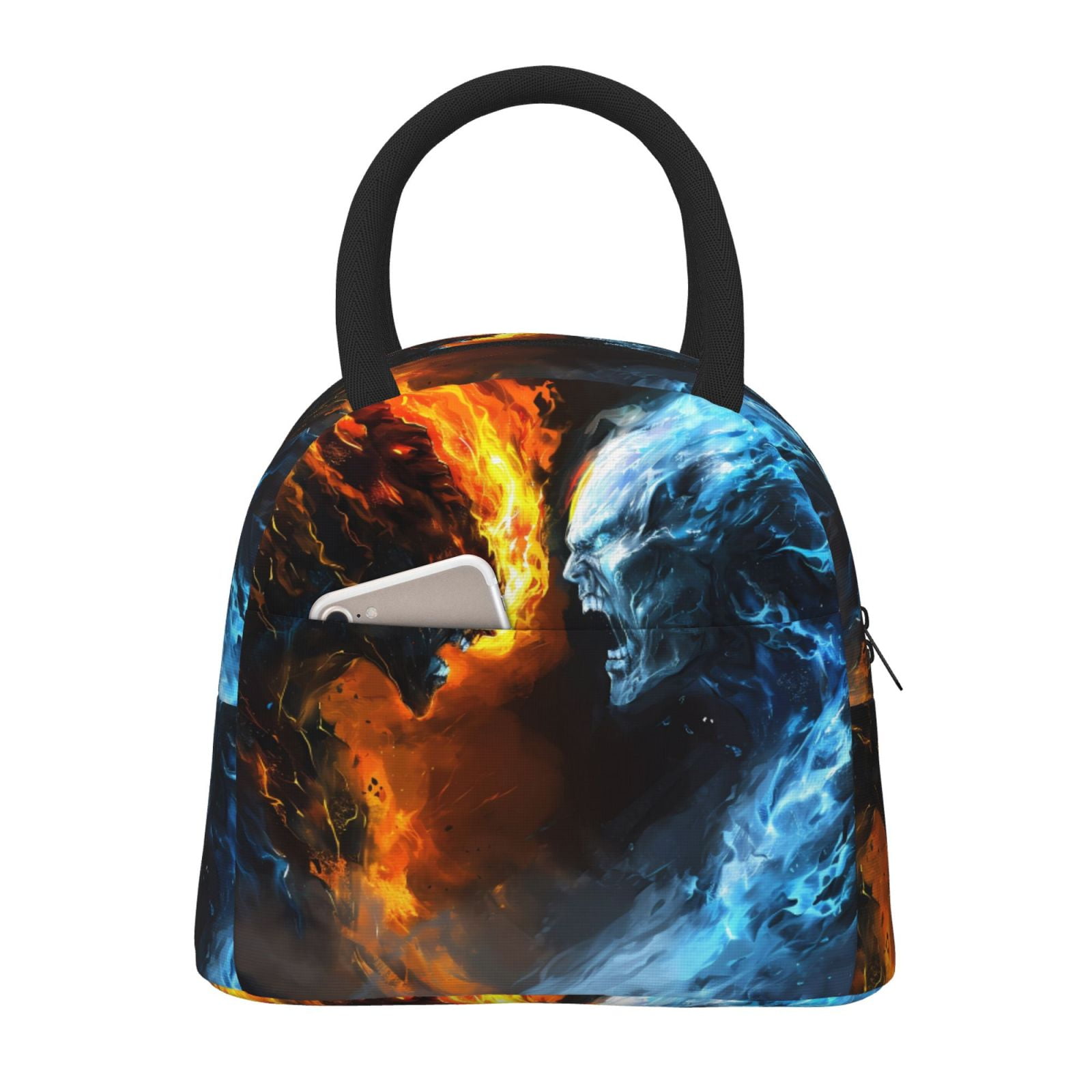 Adobk Red And Blue Fire Skull Warrior Print Lunch Bag,Insulated Lunch ...