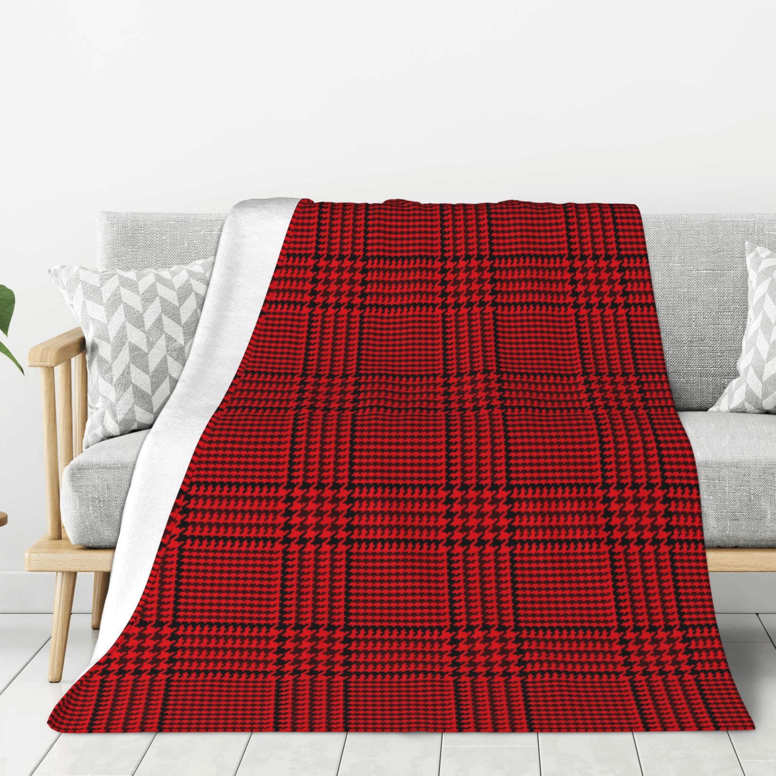 Adobk Red Black Houndstooth Print Blanket Super Soft Flannel Throw ...