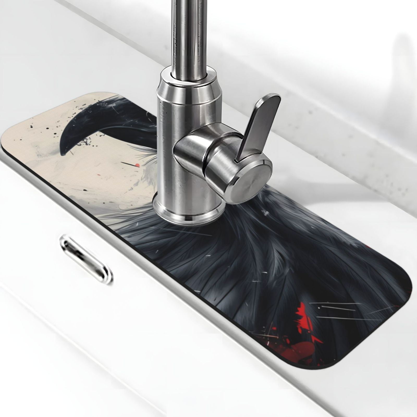 Adobk Red Black Ink Style Bald Eagle Print Faucet Mat for Kitchen Sink ...