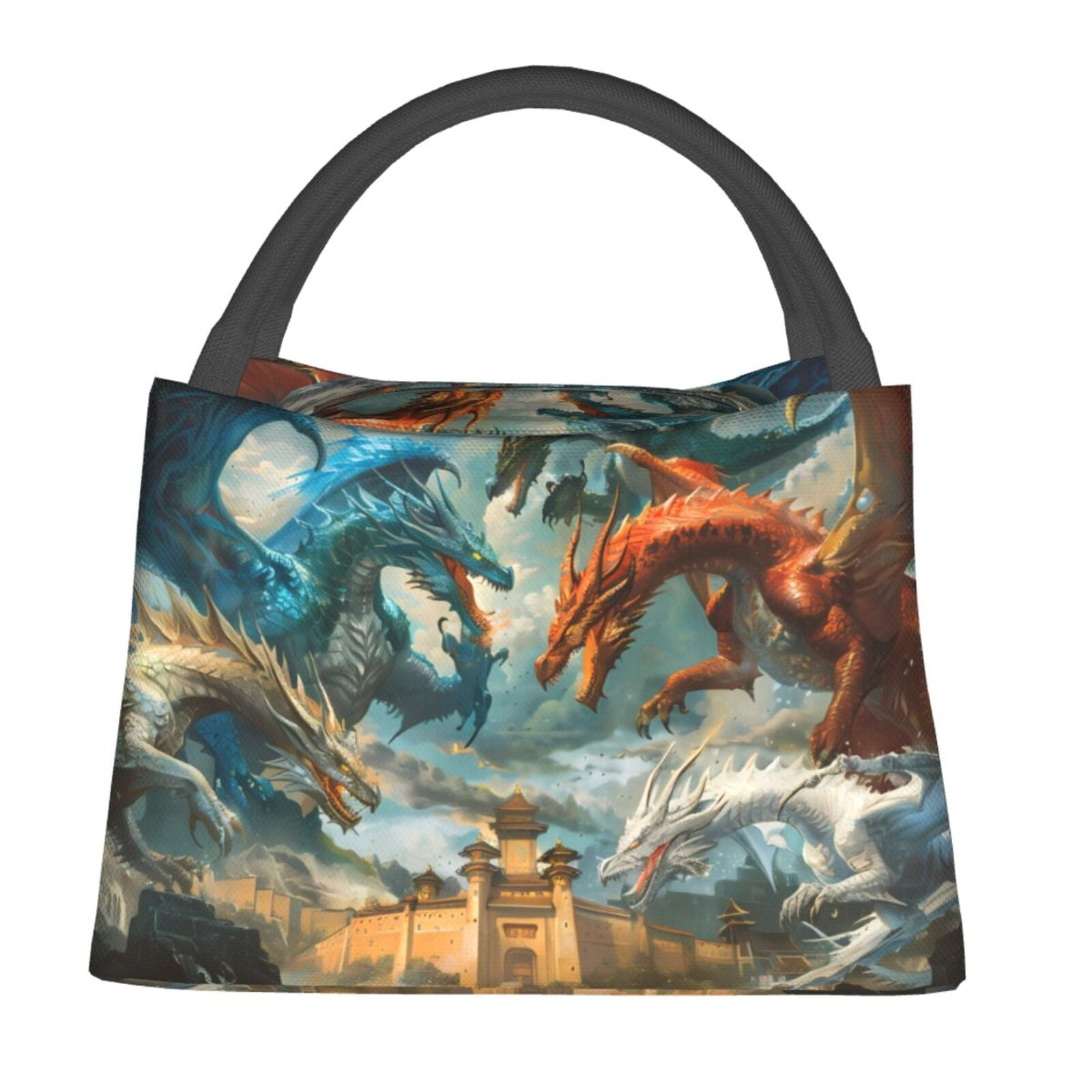 Adobk Red Blue Dragon Battle Epic Print Portable Insulated Lunch ...