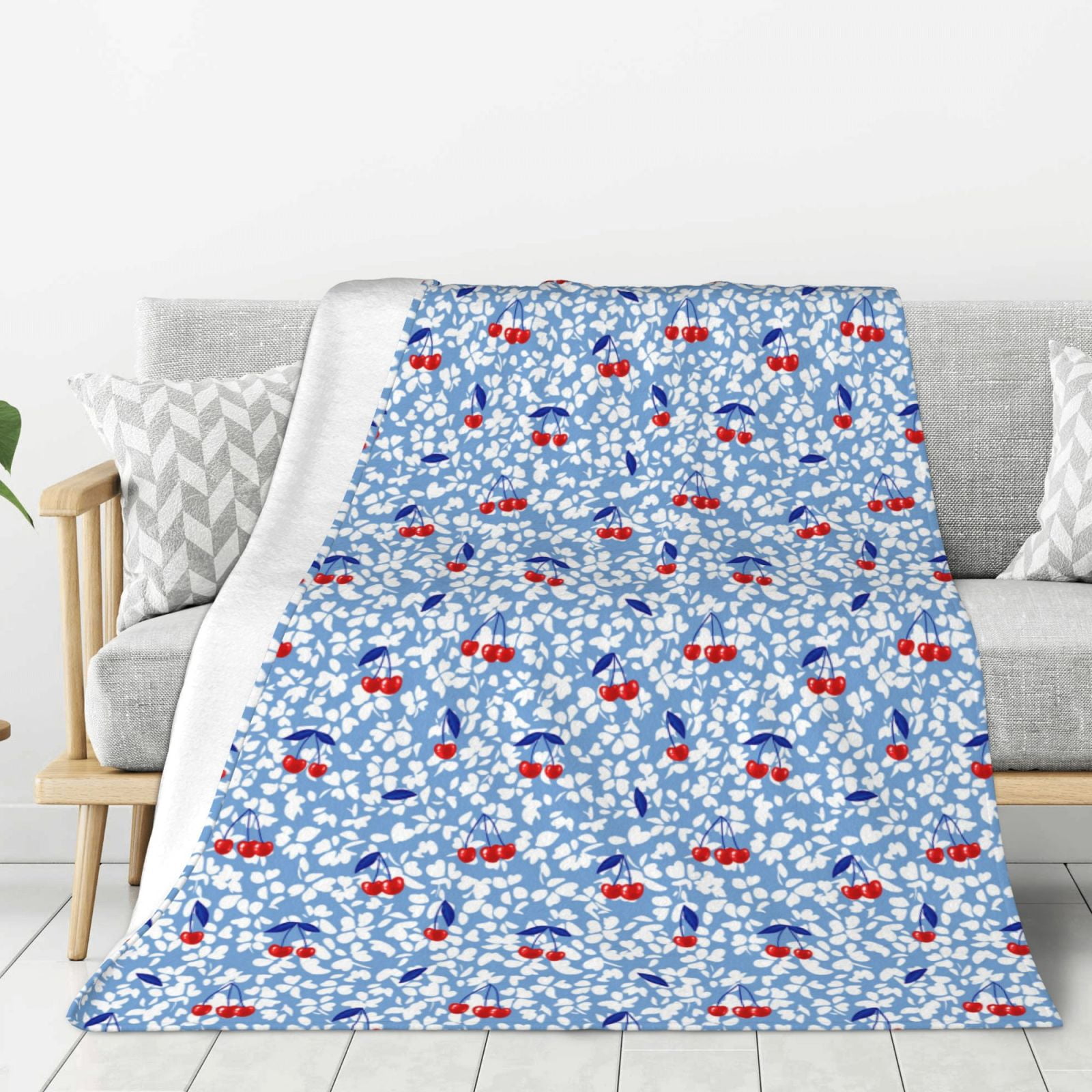 Adobk Red Cherries Print Blanket Super Soft Flannel Throw Blanket ...