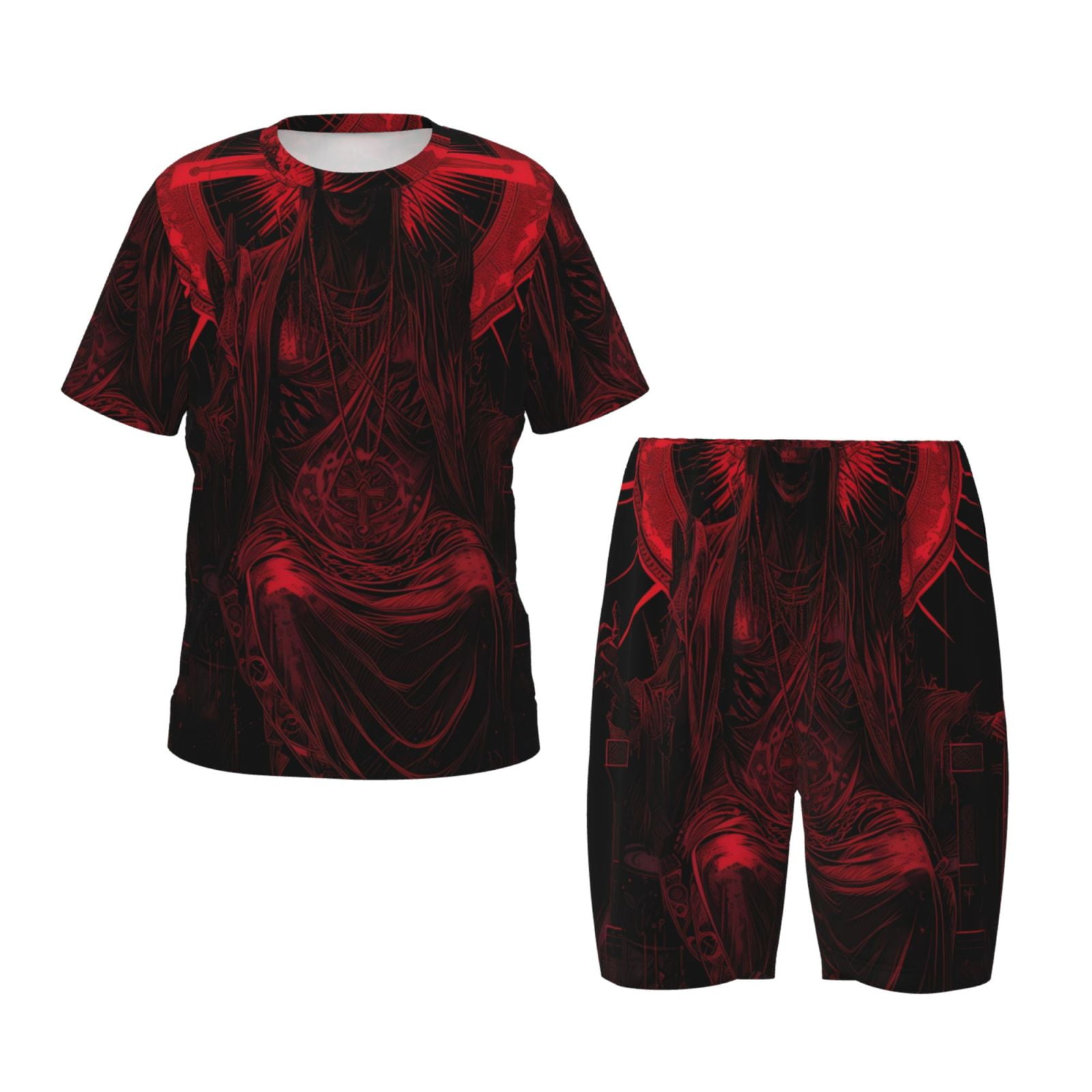Adobk Red Gothic Skeleton Throne Print Pajamas Toddler 2 Piece Short ...