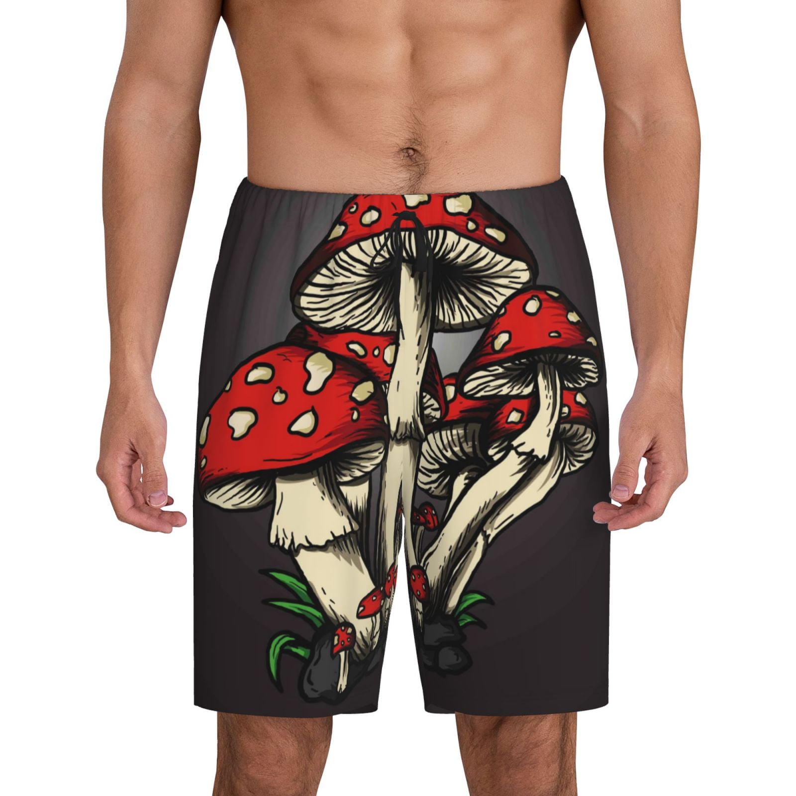 Adobk Red Mushrooms Print Pajama Shorts for Men Pjs Bottoms Sleep ...