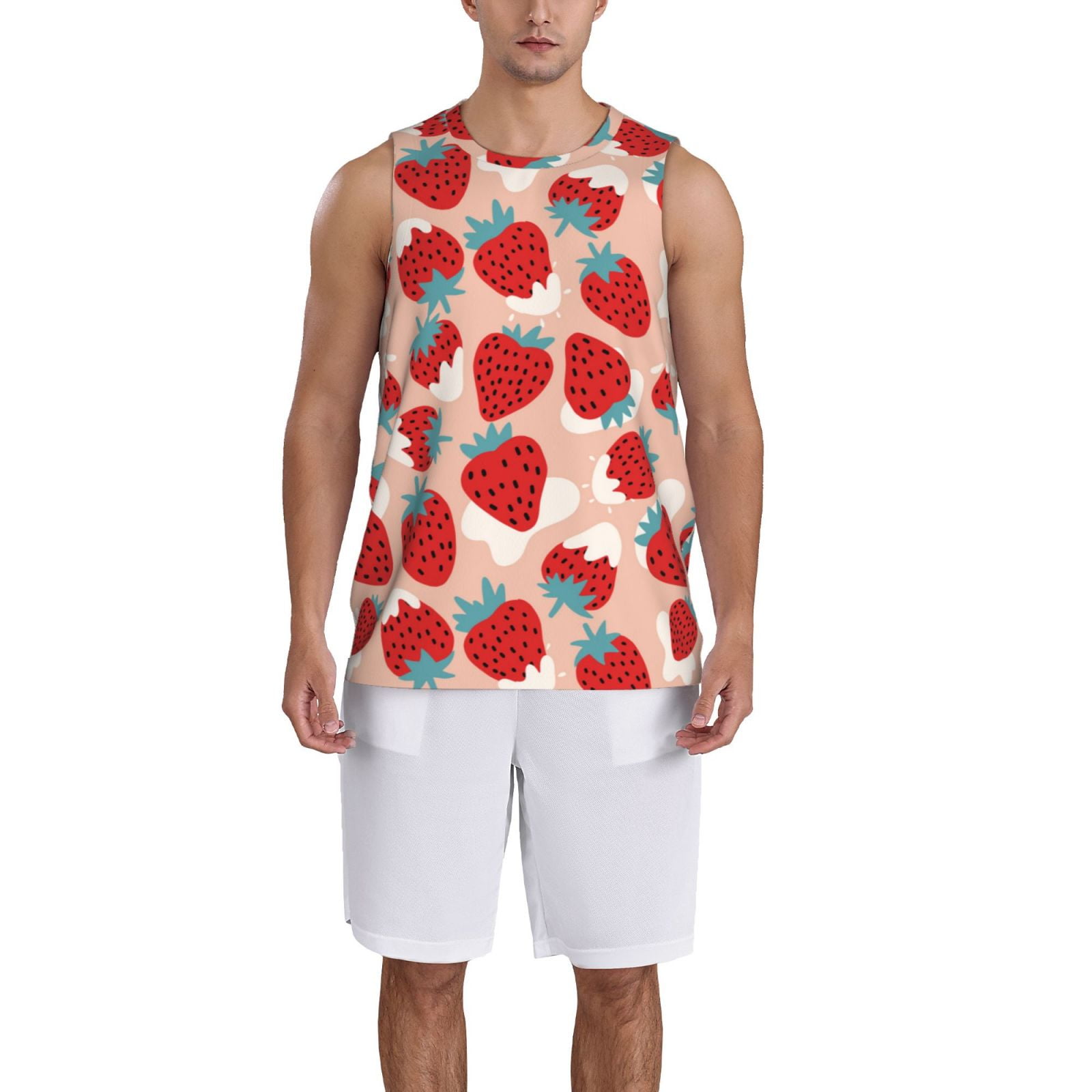 Adobk Red Strawberry Print Basketball Jerseys Sports Fans Shirts ...