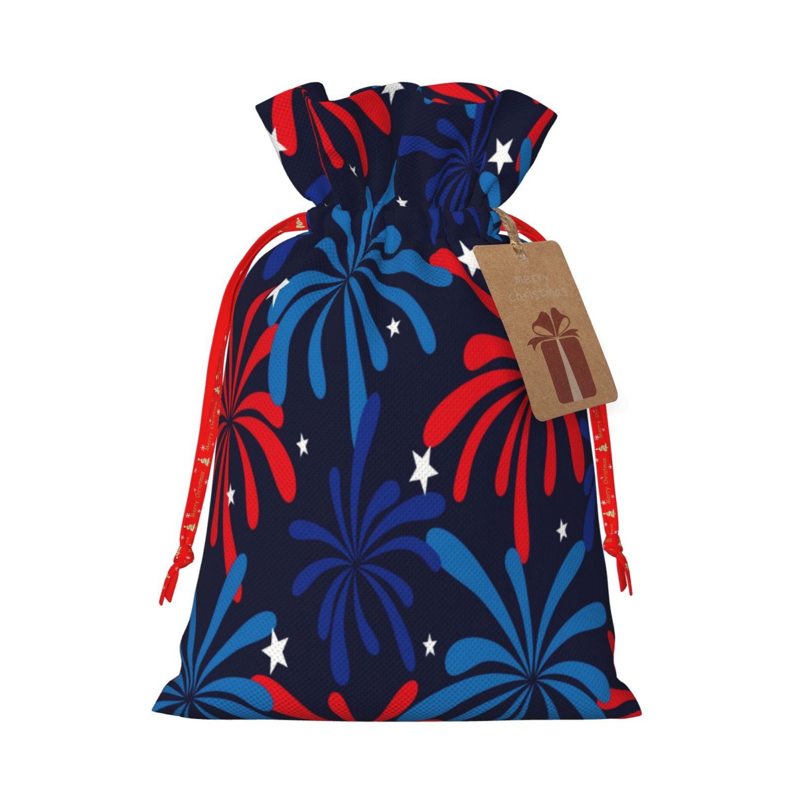 Adobk Red White Blue Fireworks Print Holiday Drawstring Gift Bags ...