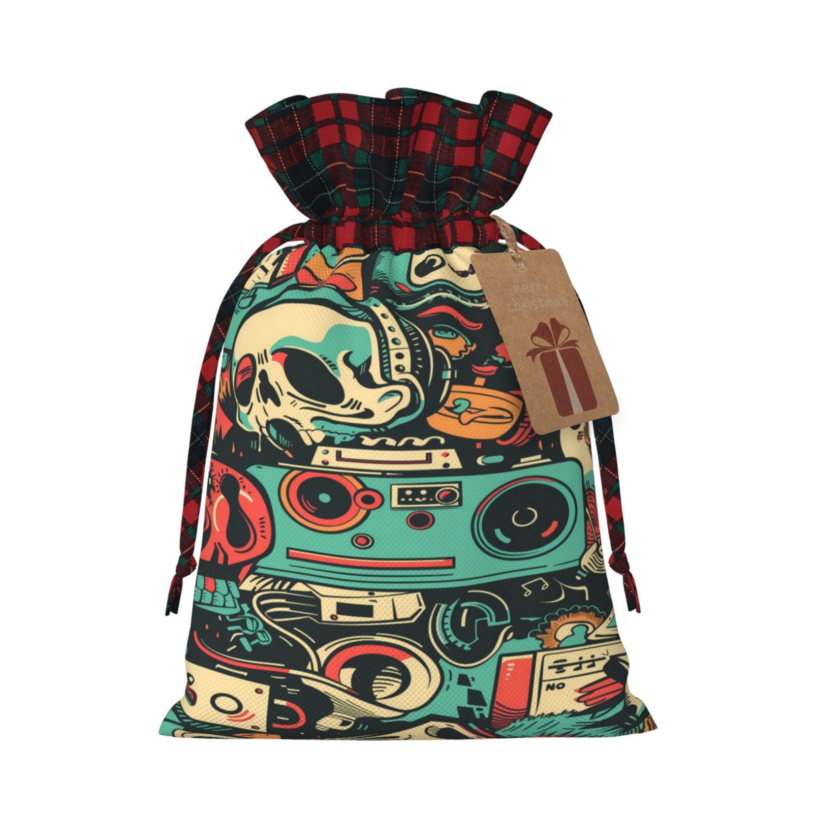 Adobk Retro Pop Art Collage Print Holiday Drawstring Gift Bags ...