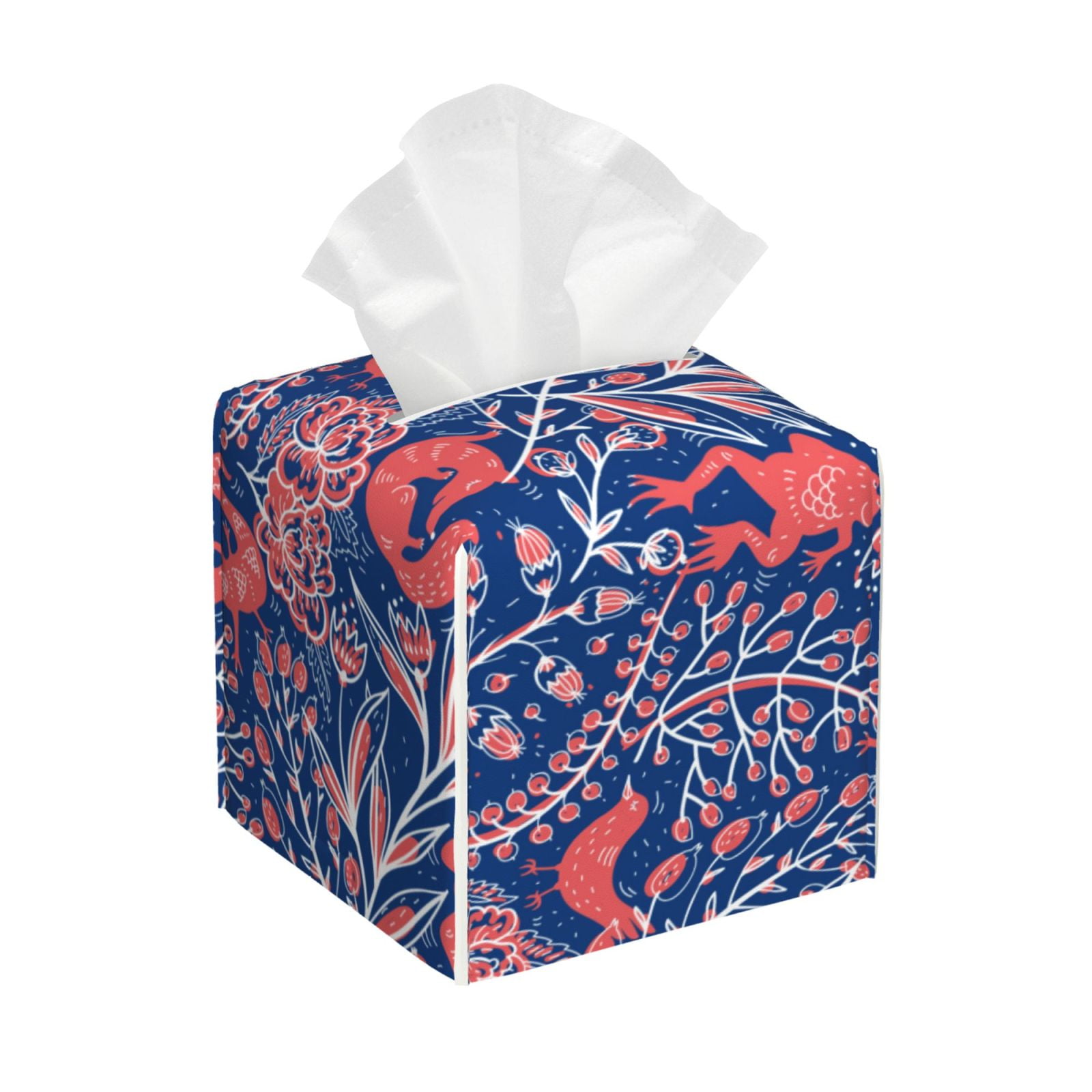 Adobk Retro plants forest animals Print Tissue Box Cover, Square PU ...