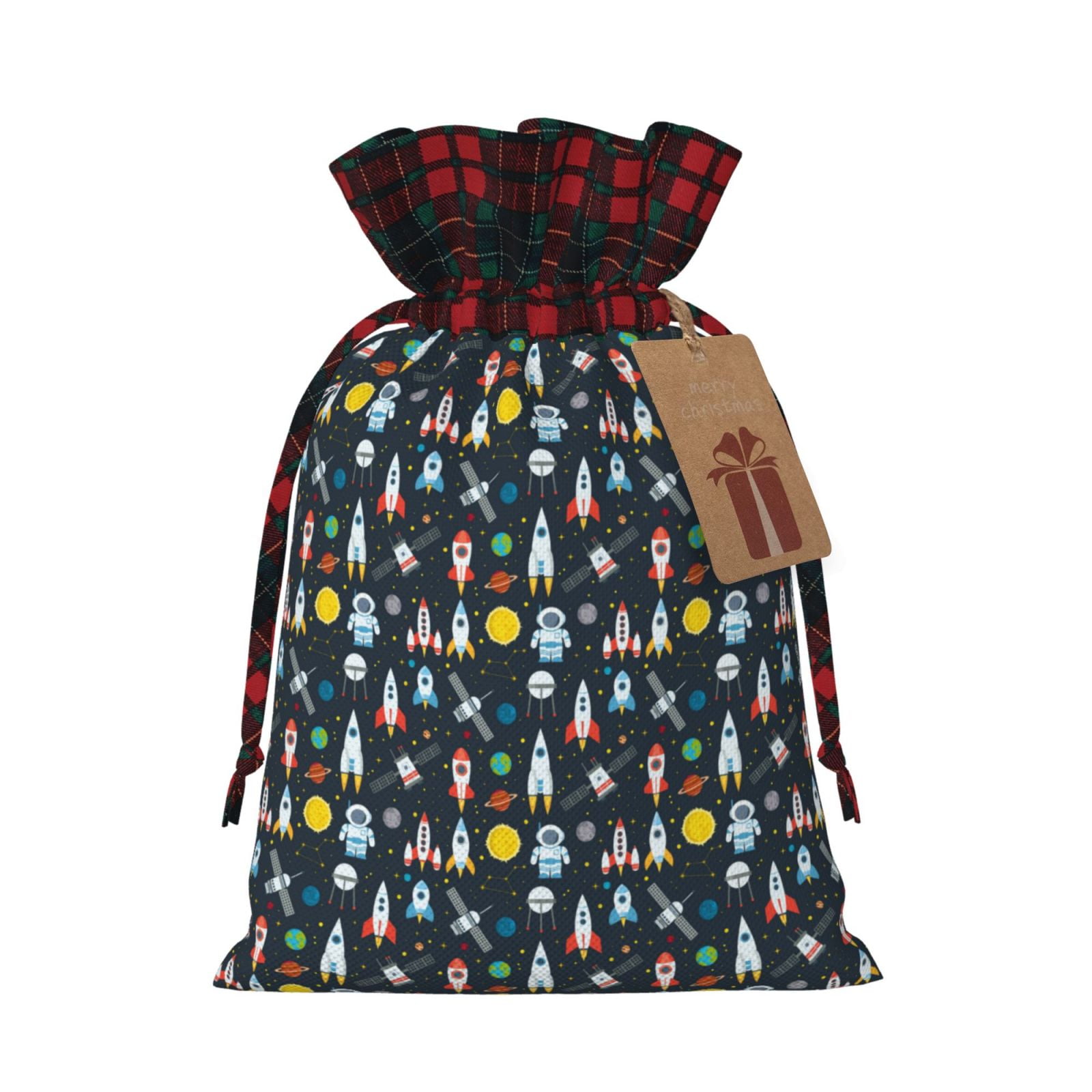 Adobk Rocket Space Print Holiday Drawstring Gift Bags, Christmas Gift ...