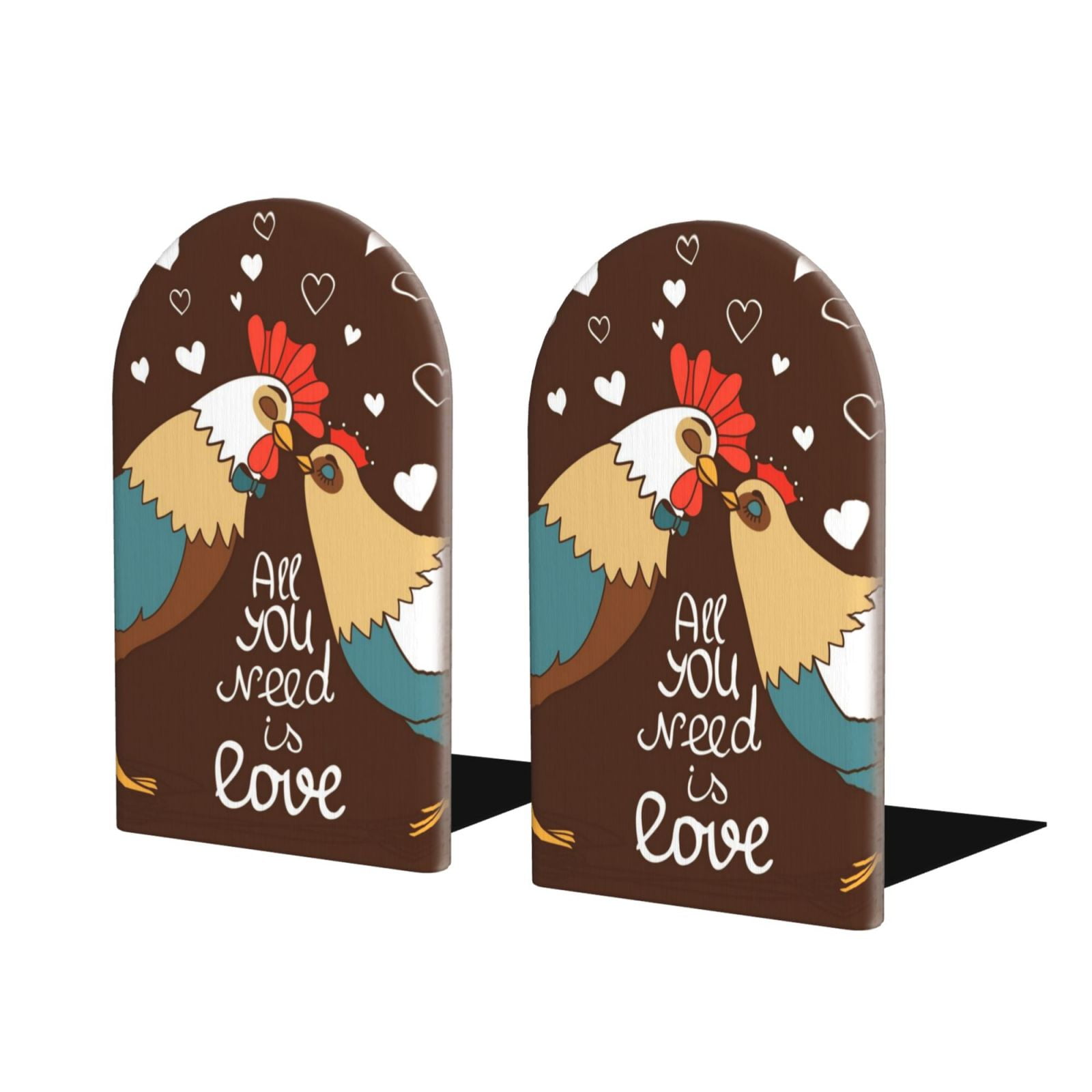 Adobk Rooster And Chicken Print Wood,Non-Skid Bookend for Shelves ...