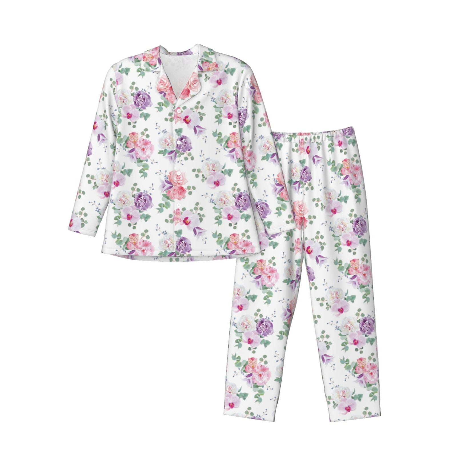 Adobk Rose Flower B Print Mens Pajamas Set Long Sleeve Soft Pajamas for ...