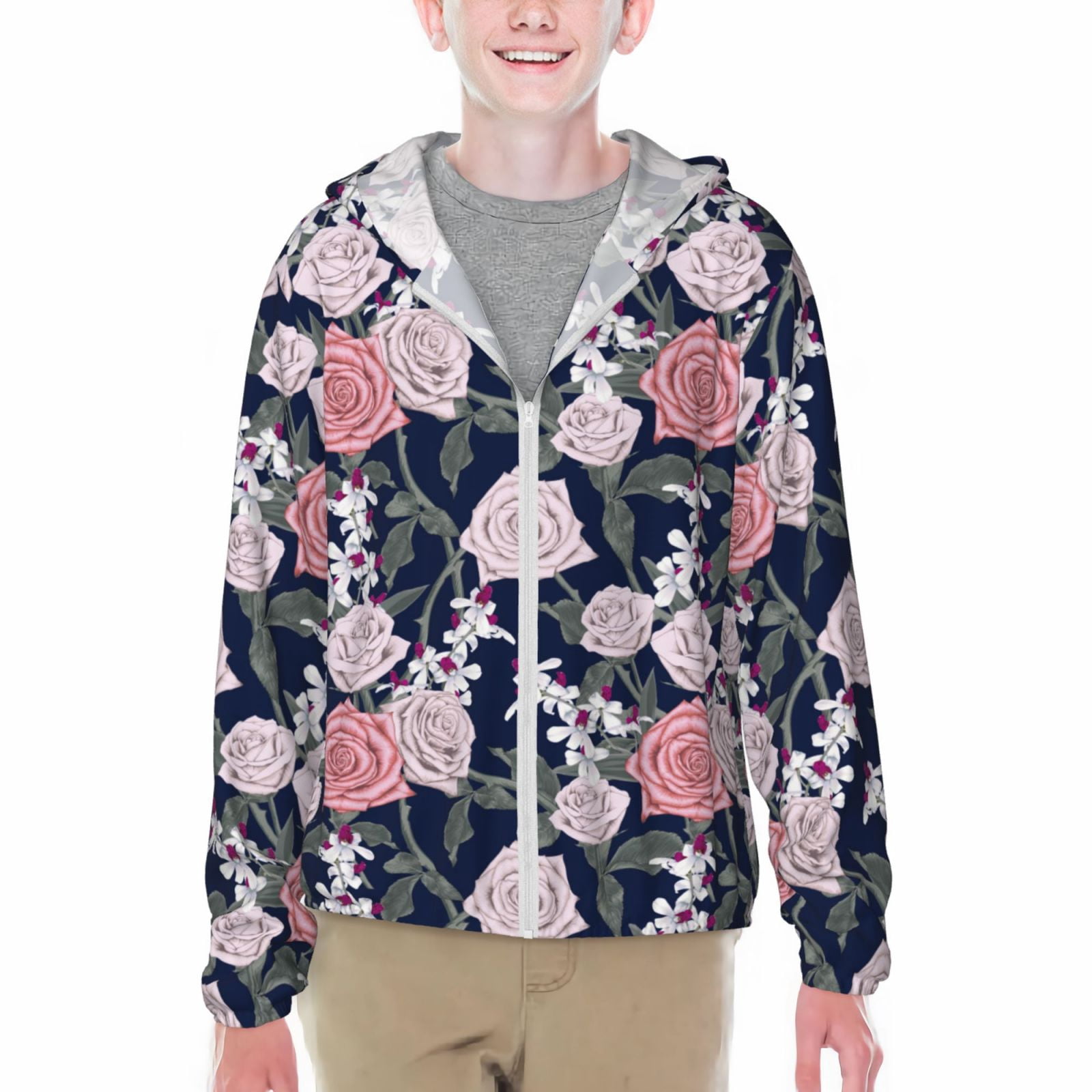 Adobk Rose Flowers Print Rash Guard Long Sleeve UPF 50+ UV Protection ...
