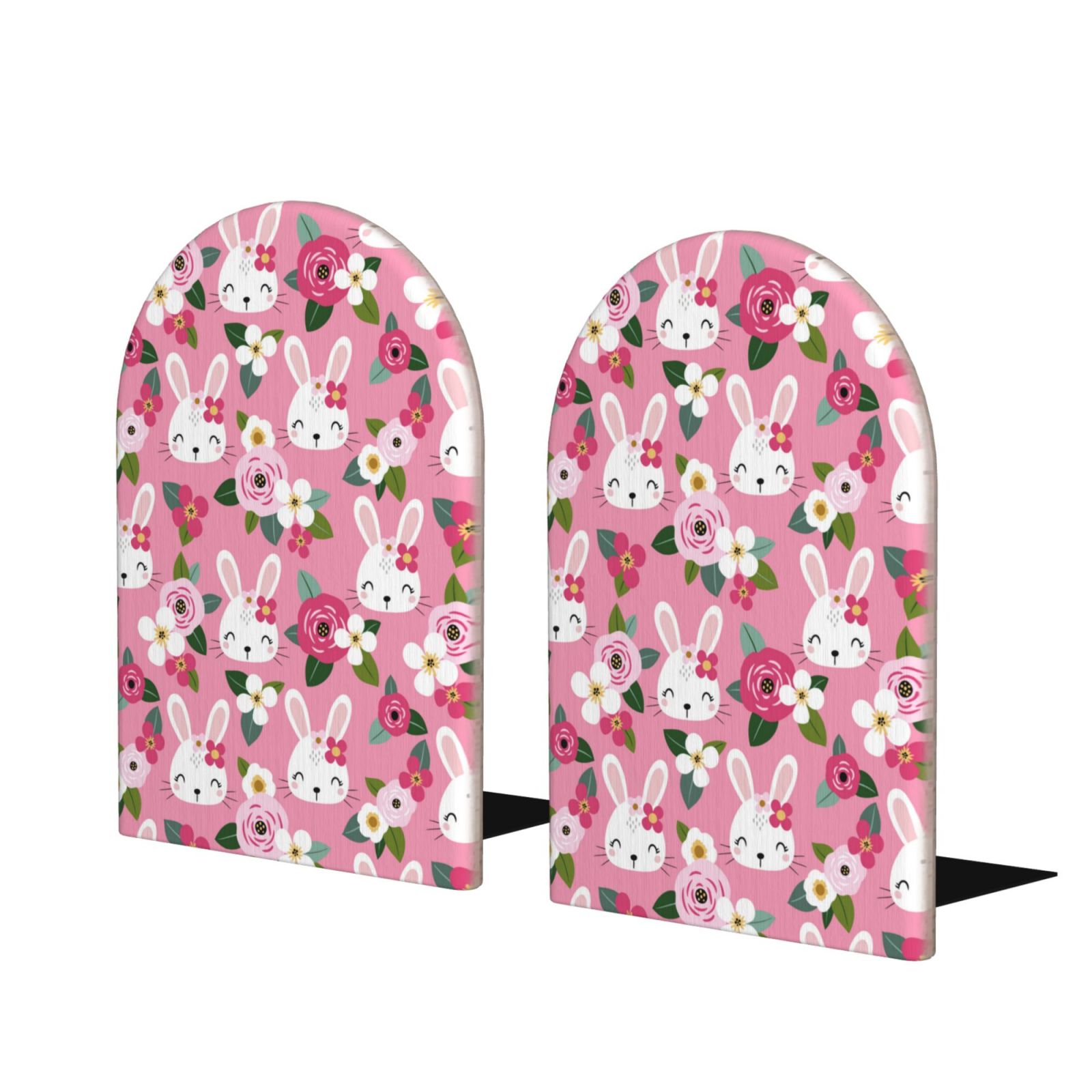Adobk Rose Rabbit Print Wooden Bookends with Metal Base,on-Skid Bookend ...