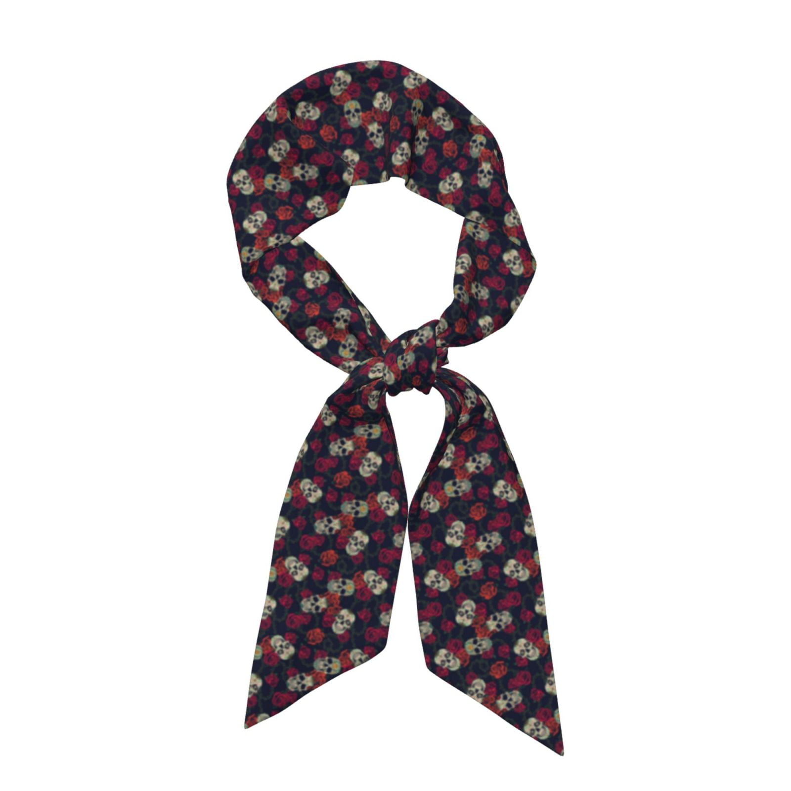 Adobk Roses Skulls Print Silk Neck Scarf Printed Scarves Head Women'S ...