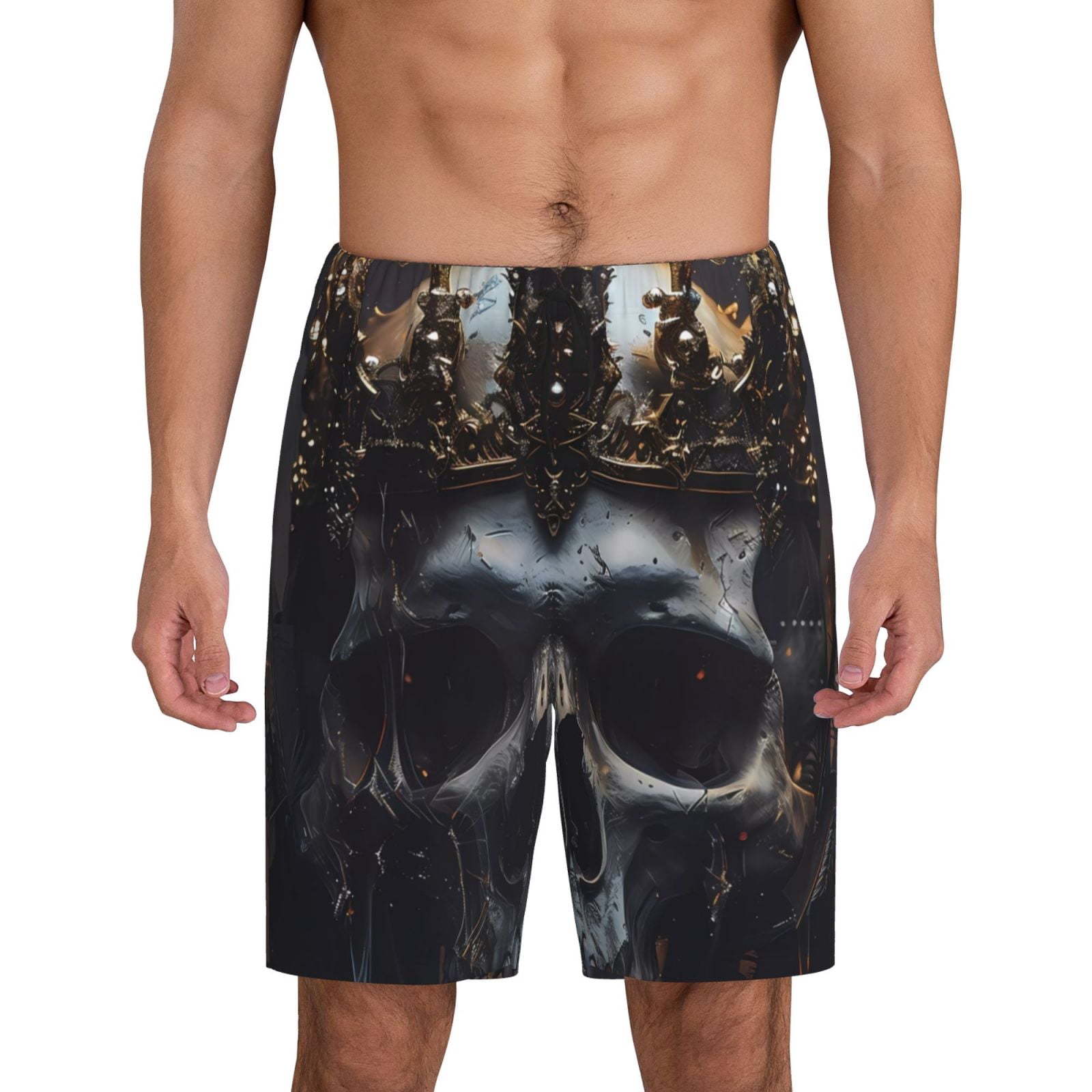 Adobk Royal Skull With Golden Crown Print Pajama Shorts for Men Pjs ...
