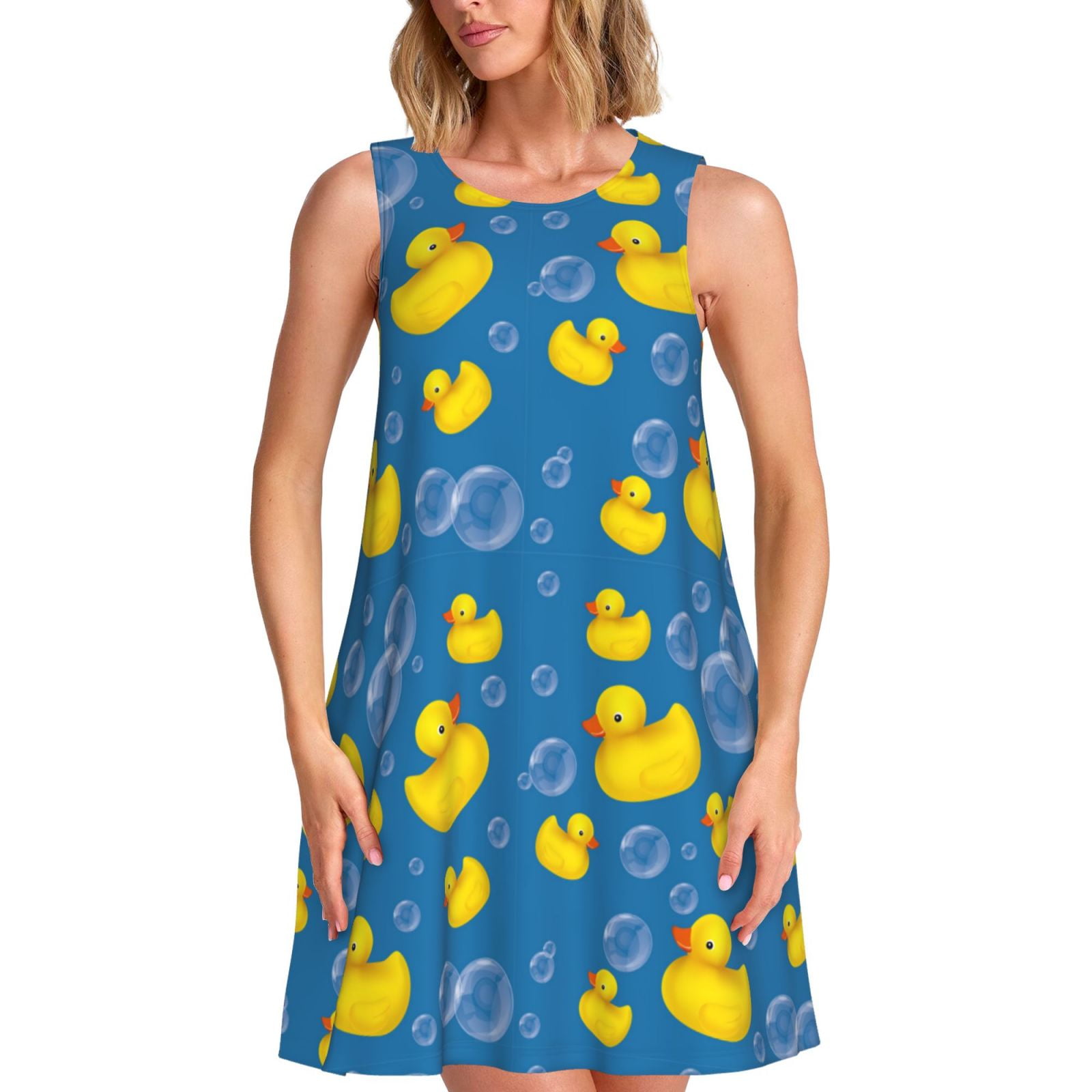 Adobk Rubber Duck Print Women's Sleeveless Dress, Loose Fit Summer ...