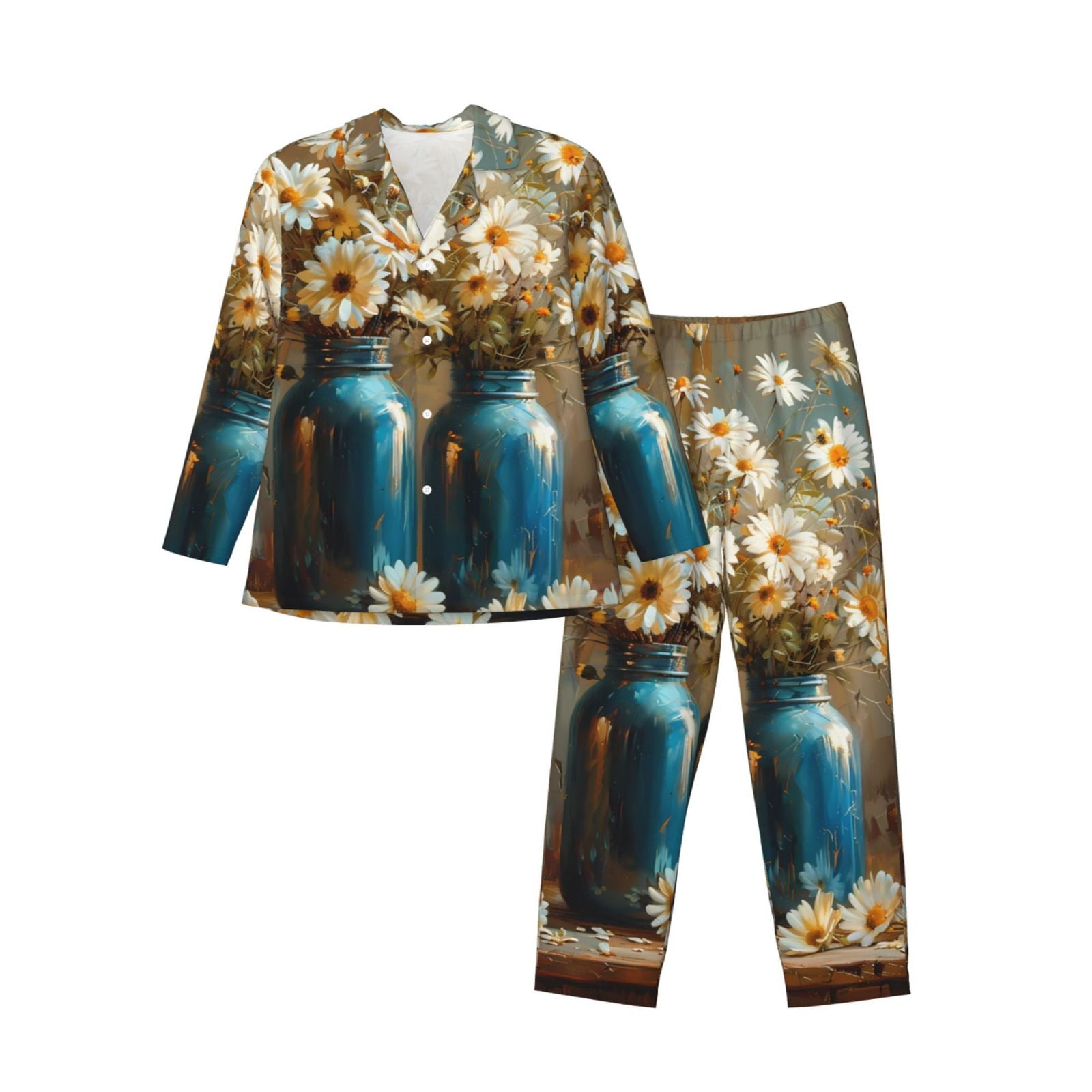 Adobk Rustic Daisy Mason Jars Print Mens Pajamas Set Long Sleeve Soft ...