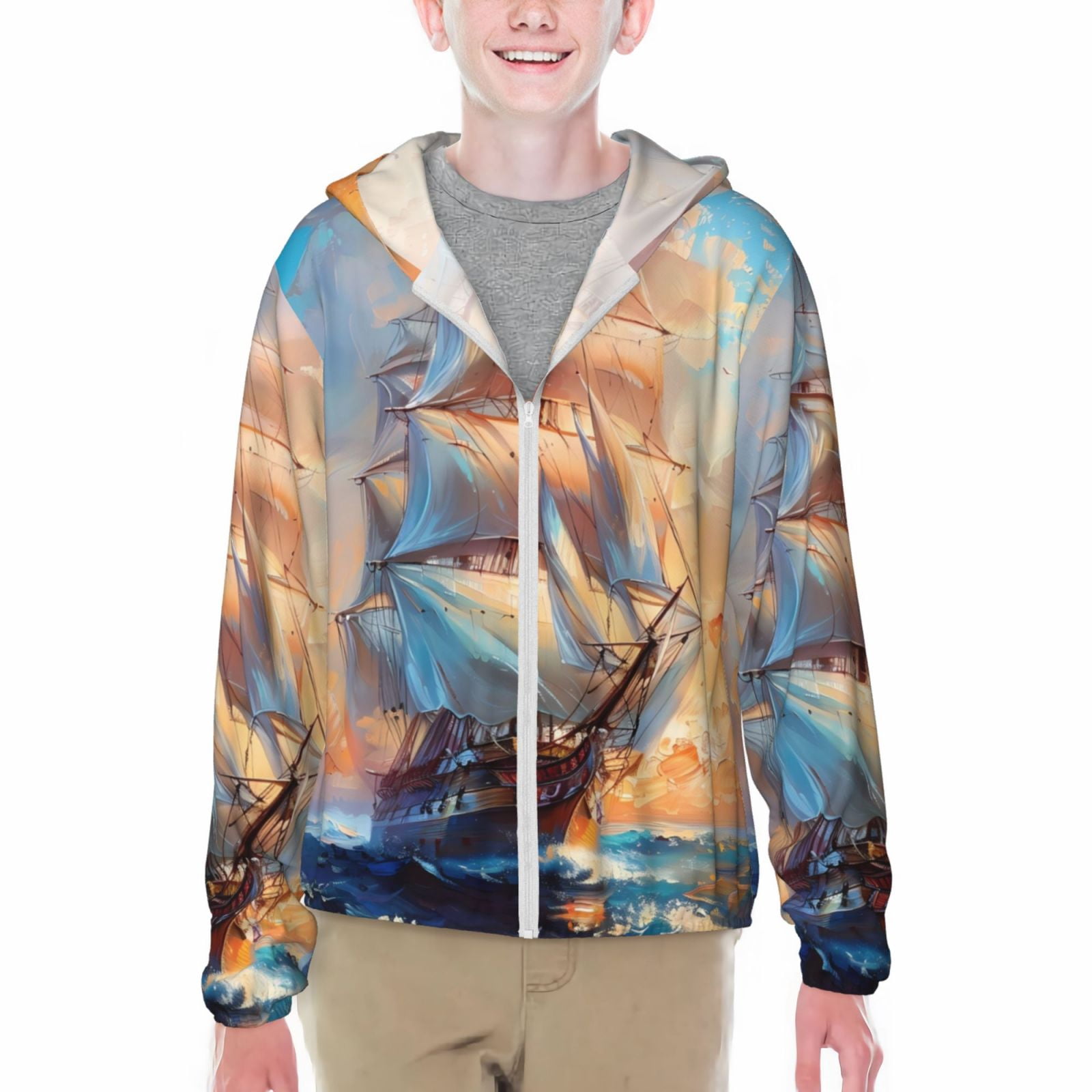 Adobk Sailing Ship Ocean Sunset Print Rash Guard Long Sleeve UPF 50+ UV ...