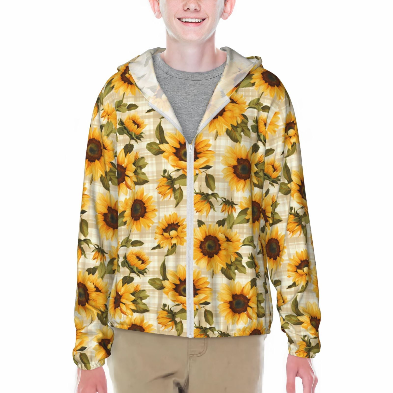 Adobk Scottish Plaid Sunflower Print Rash Guard Long Sleeve UPF 50+ UV ...