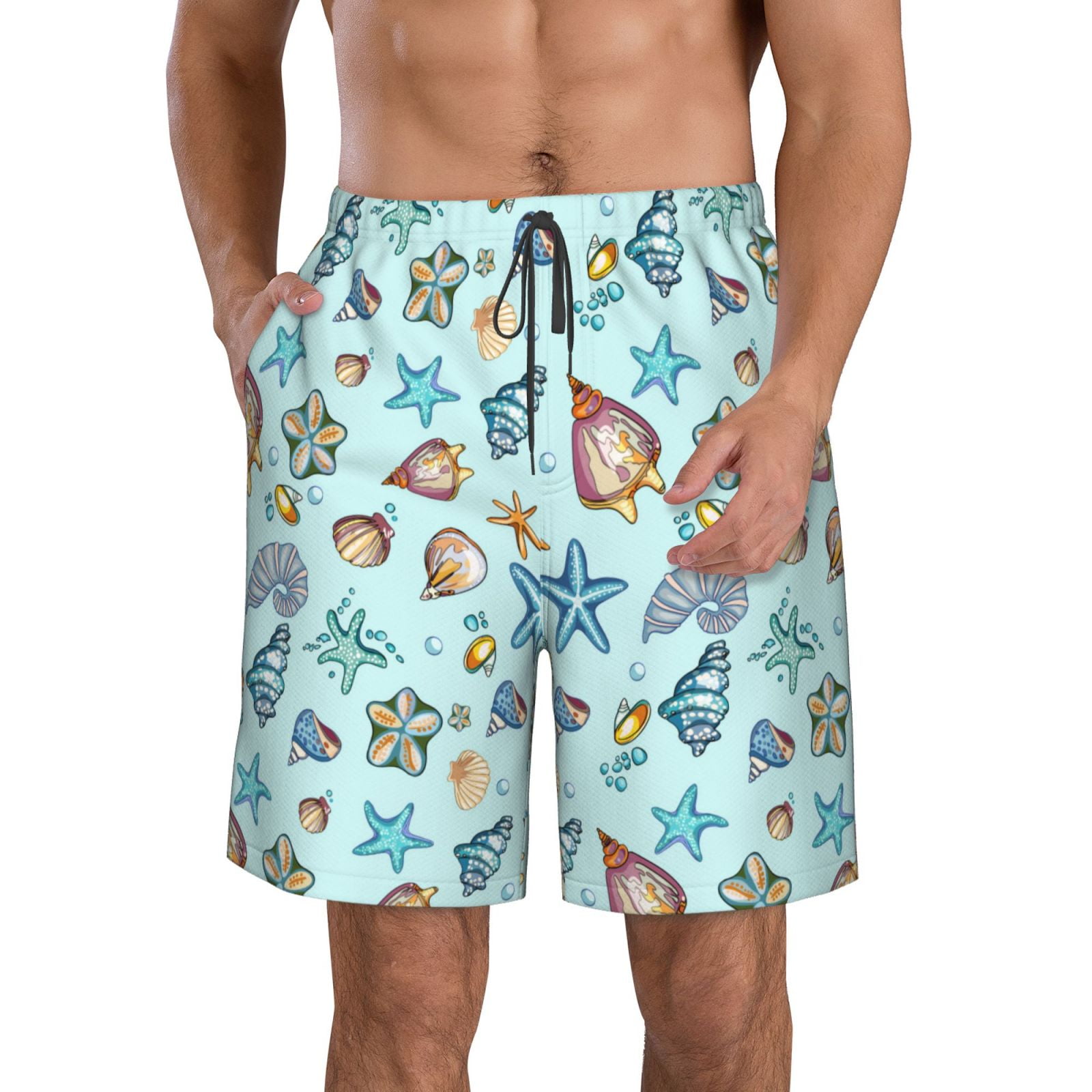 Adobk Sea Shells 2 Print Men's Swim Trunks Hawaiian Bathing Suit ...