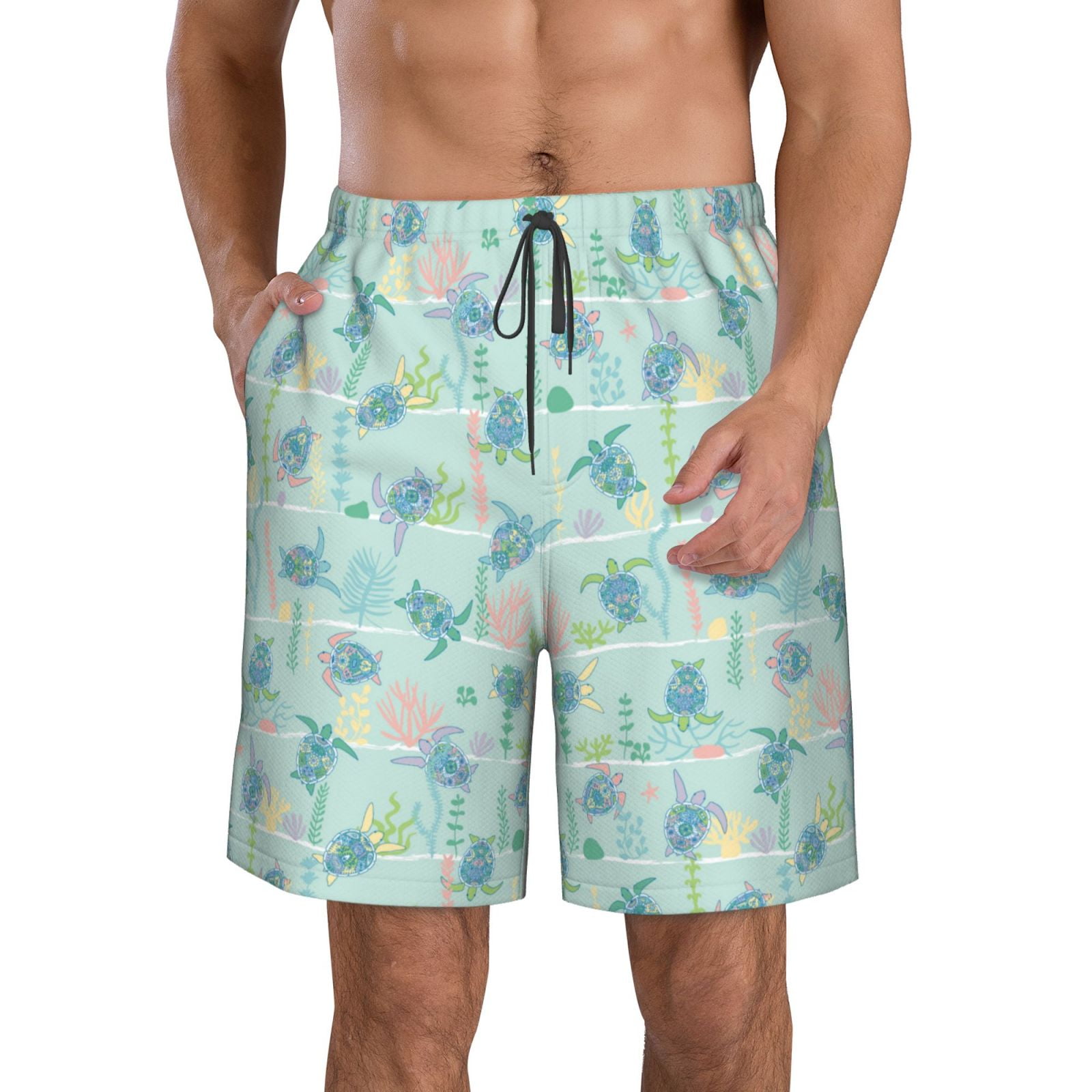 Adobk Sea Turtle Print Men's Swim Trunks Hawaiian Bathing Suit ...