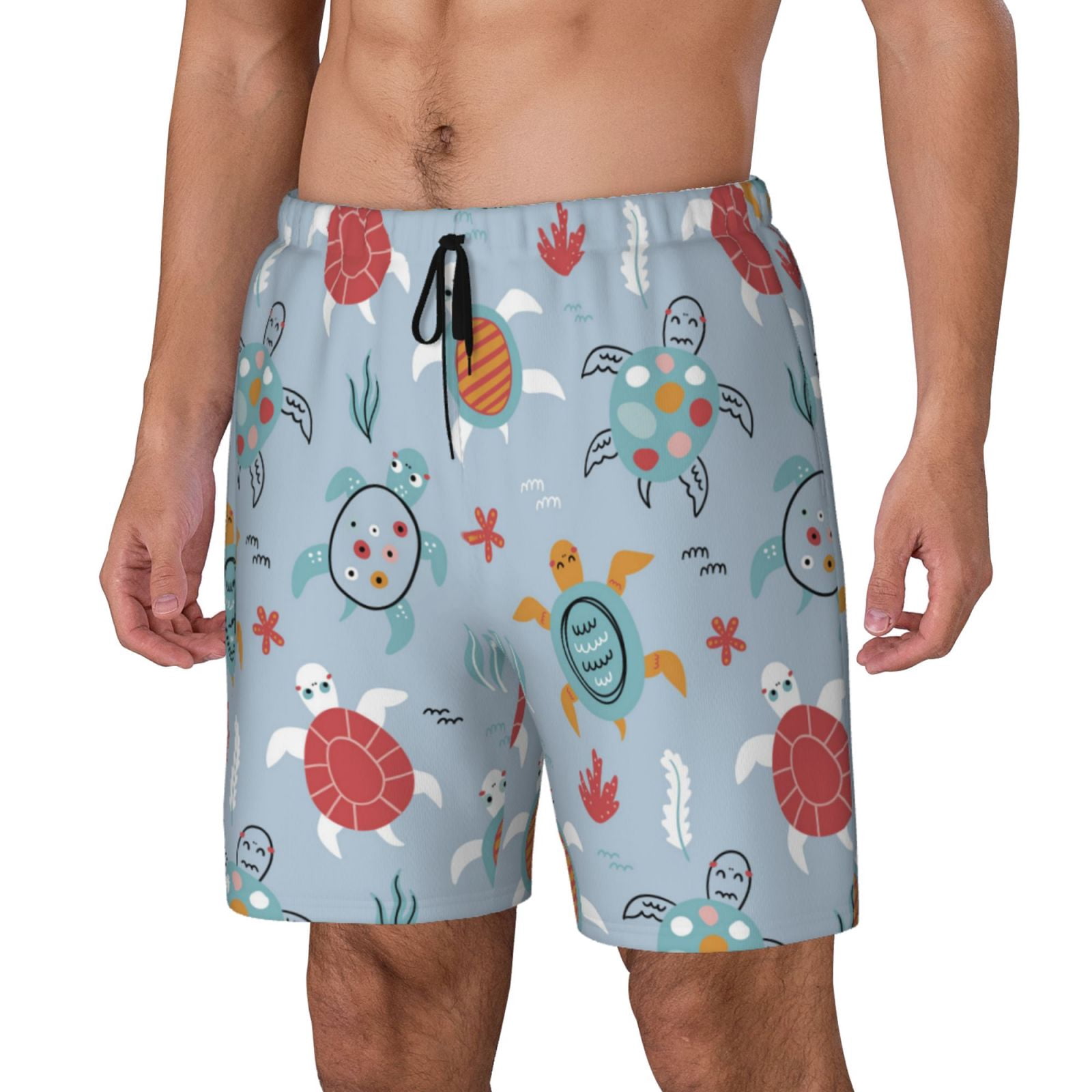 Adobk Sea Turtle Print Men's Swim Trunks with Compression Liner Board ...