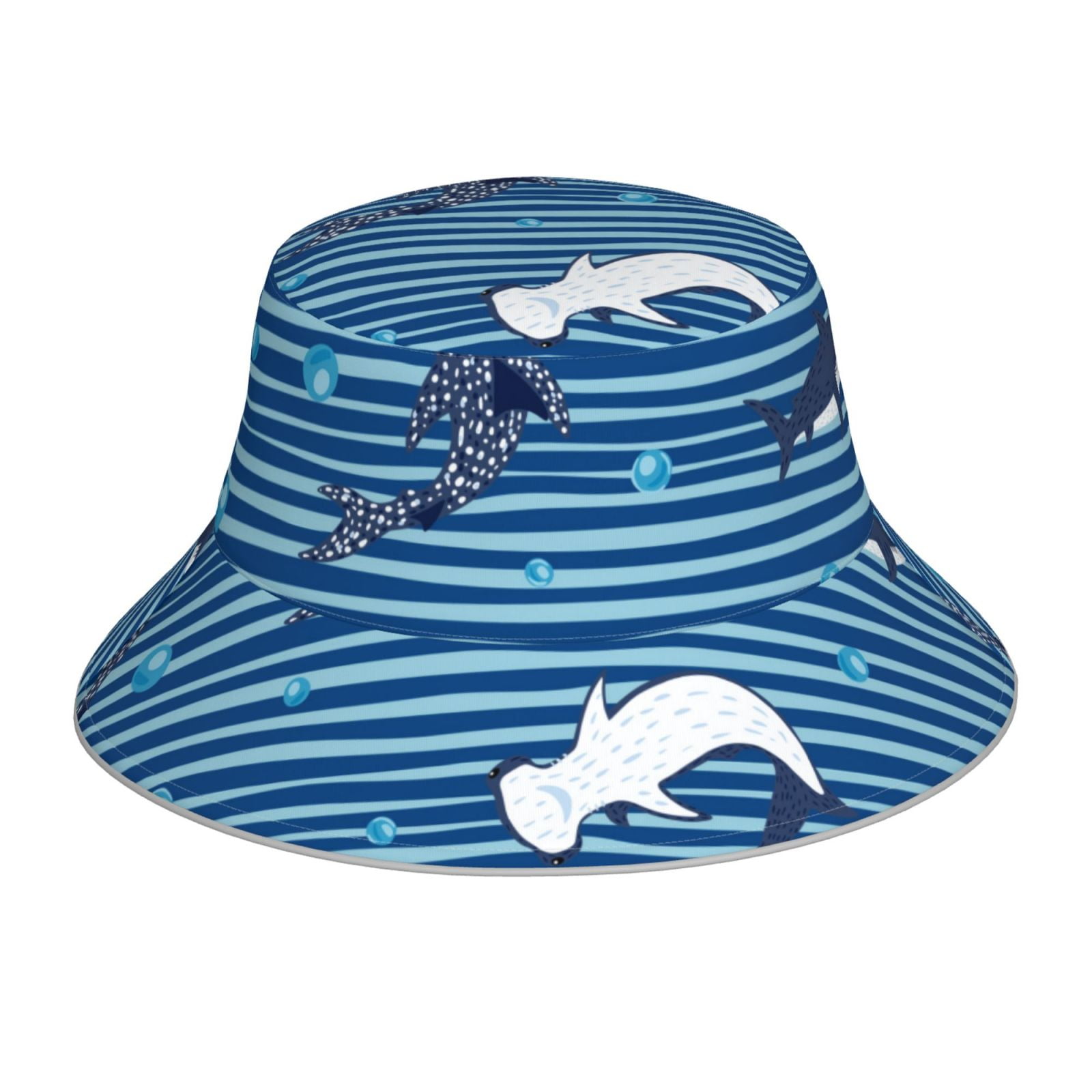 Adobk Sharks On White Blue Striped Reflective Fisherman'S Hat Caps ...