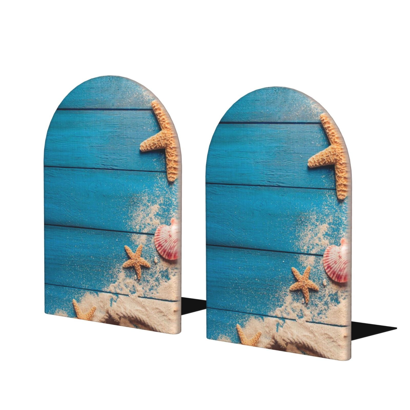 Adobk Shells and Starfish Print Wooden Bookends with Metal Base,on-Skid ...