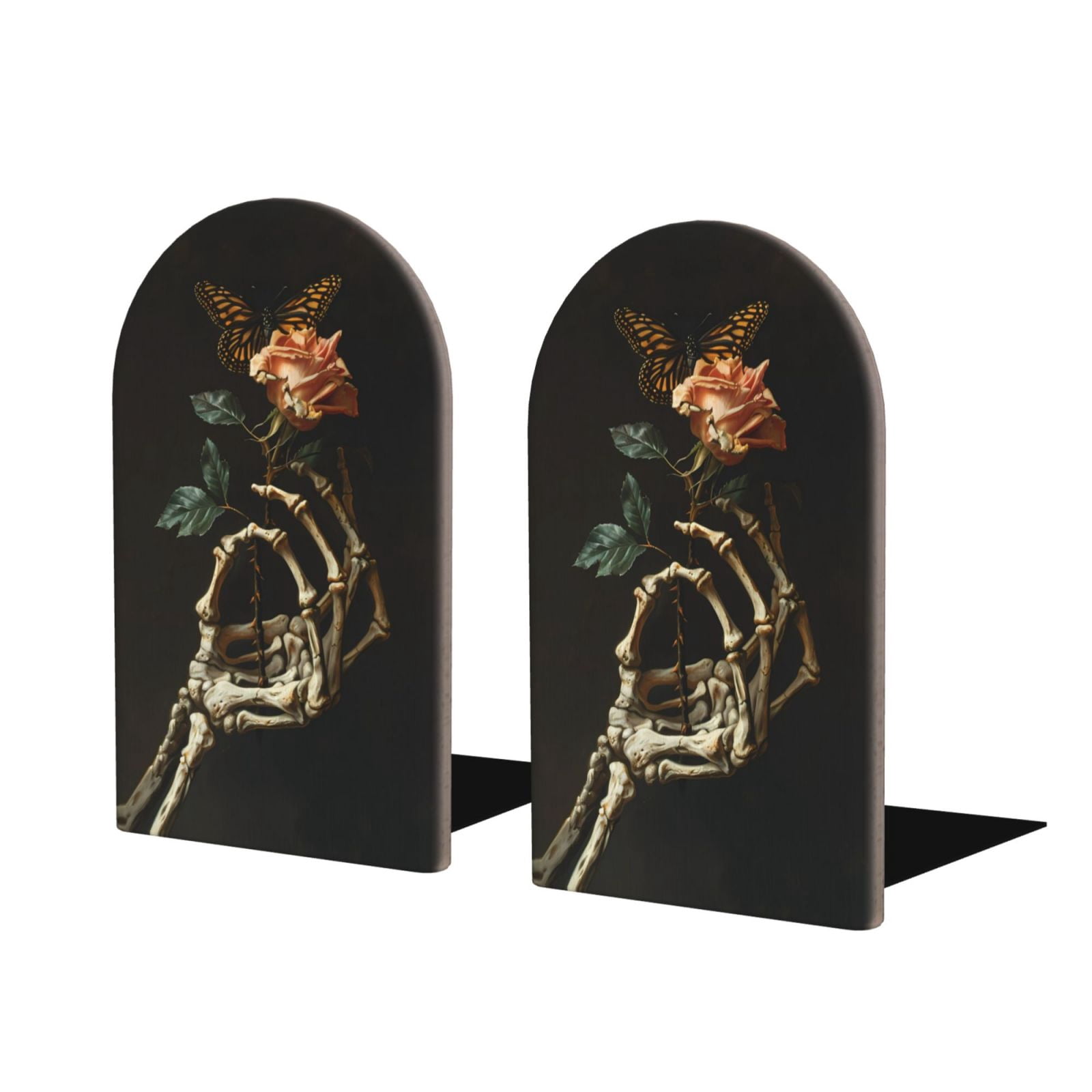 Adobk Skeleton Hand Rose Butterfly Print Wood,Non-Skid Bookend for ...