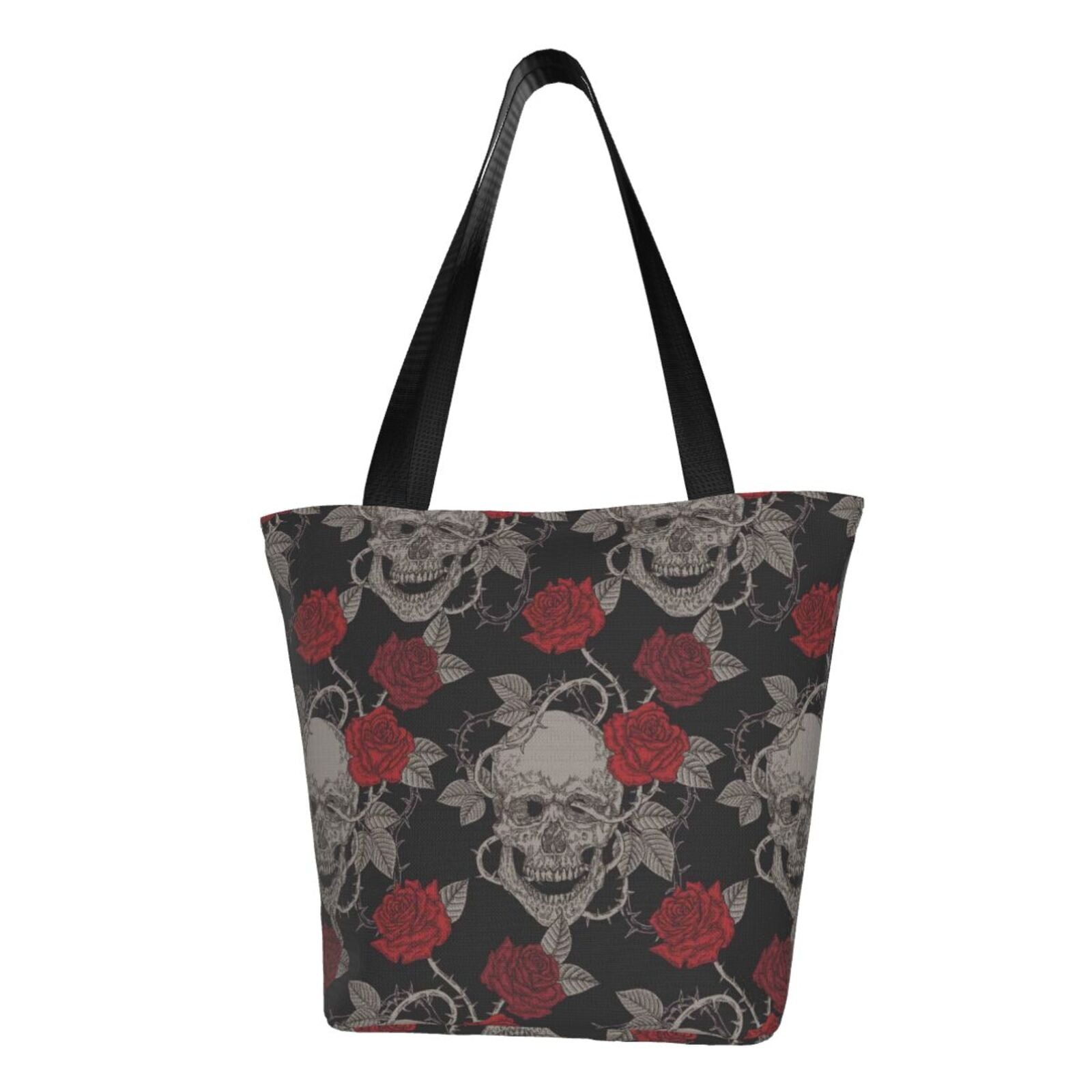 Adobk Skull And Red Roses Canvas Tote Bag Vintage Tote Bag Shopping ...