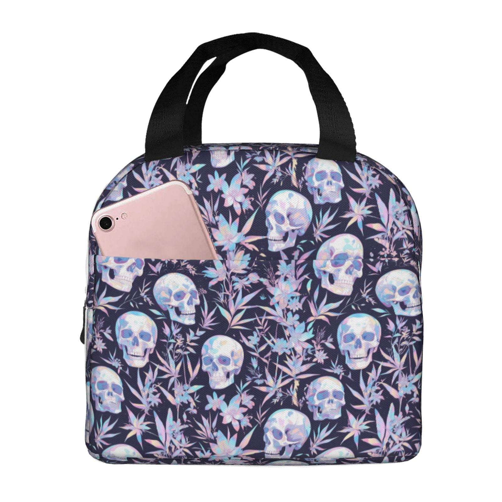 Adobk Skull flower crystal Print Lunch Bag for Women Men Insulated ...