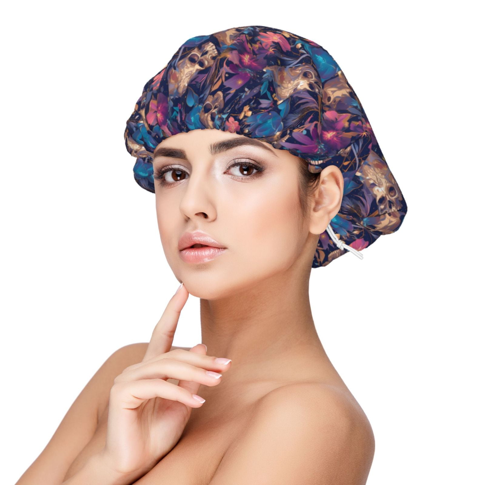 Adobk Skull starry sky flower Print Satin Bonnet, Night Sleep Caps with ...