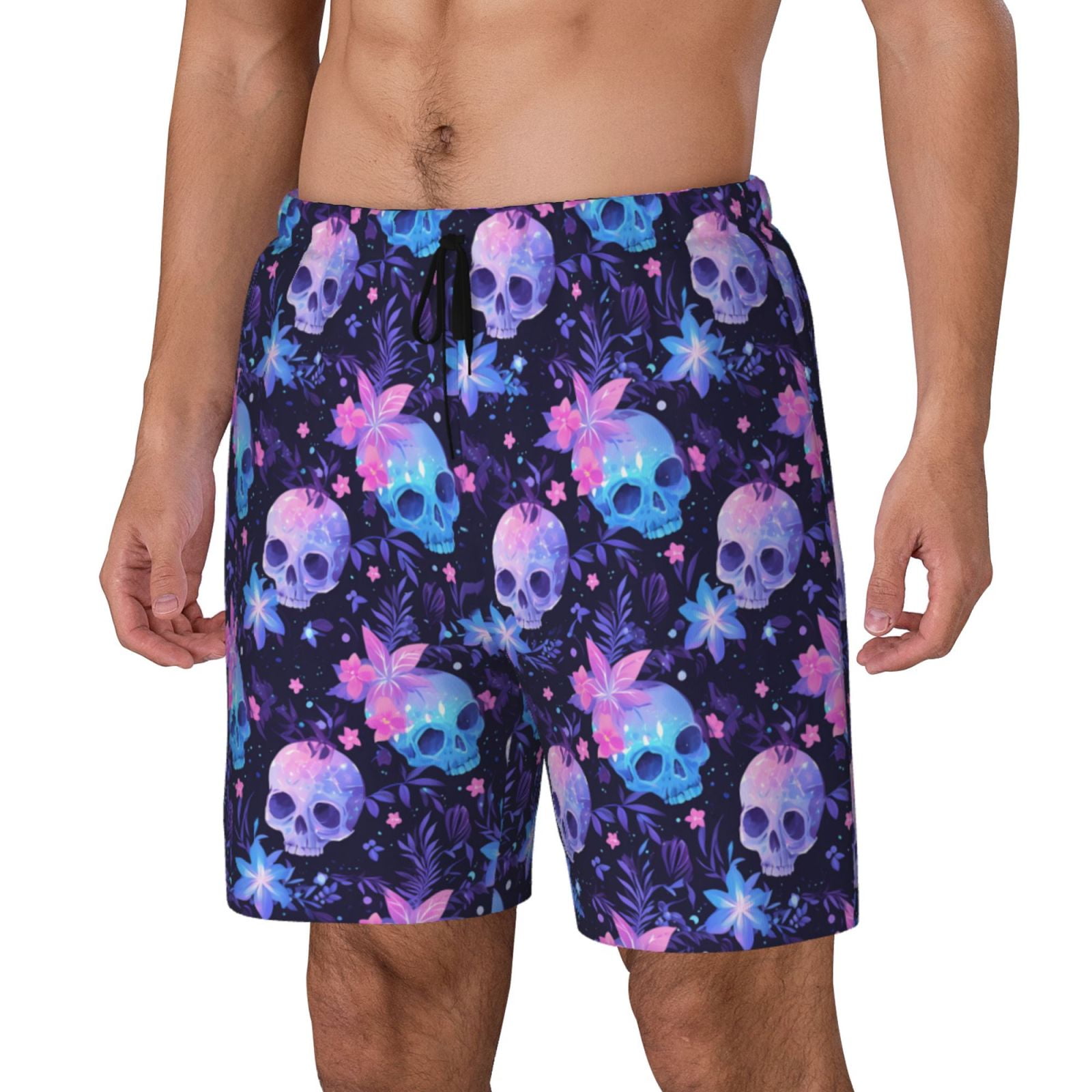 Adobk Skull starry sky flower leaf Print Men's Swim Trunks with ...