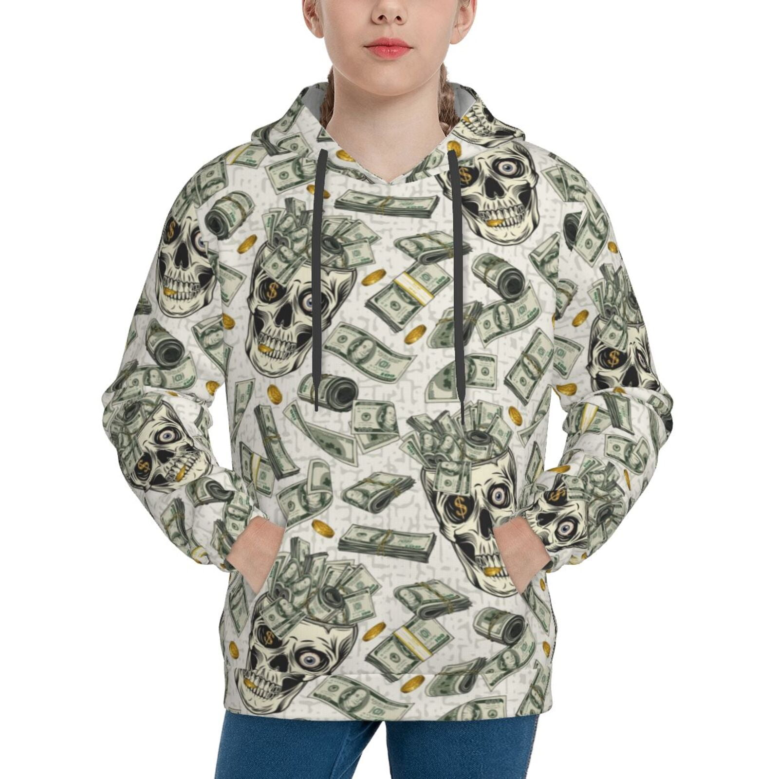 Adobk Skull with Cash Print Youth Hoodie Sweatshirt Boys and Girls ...