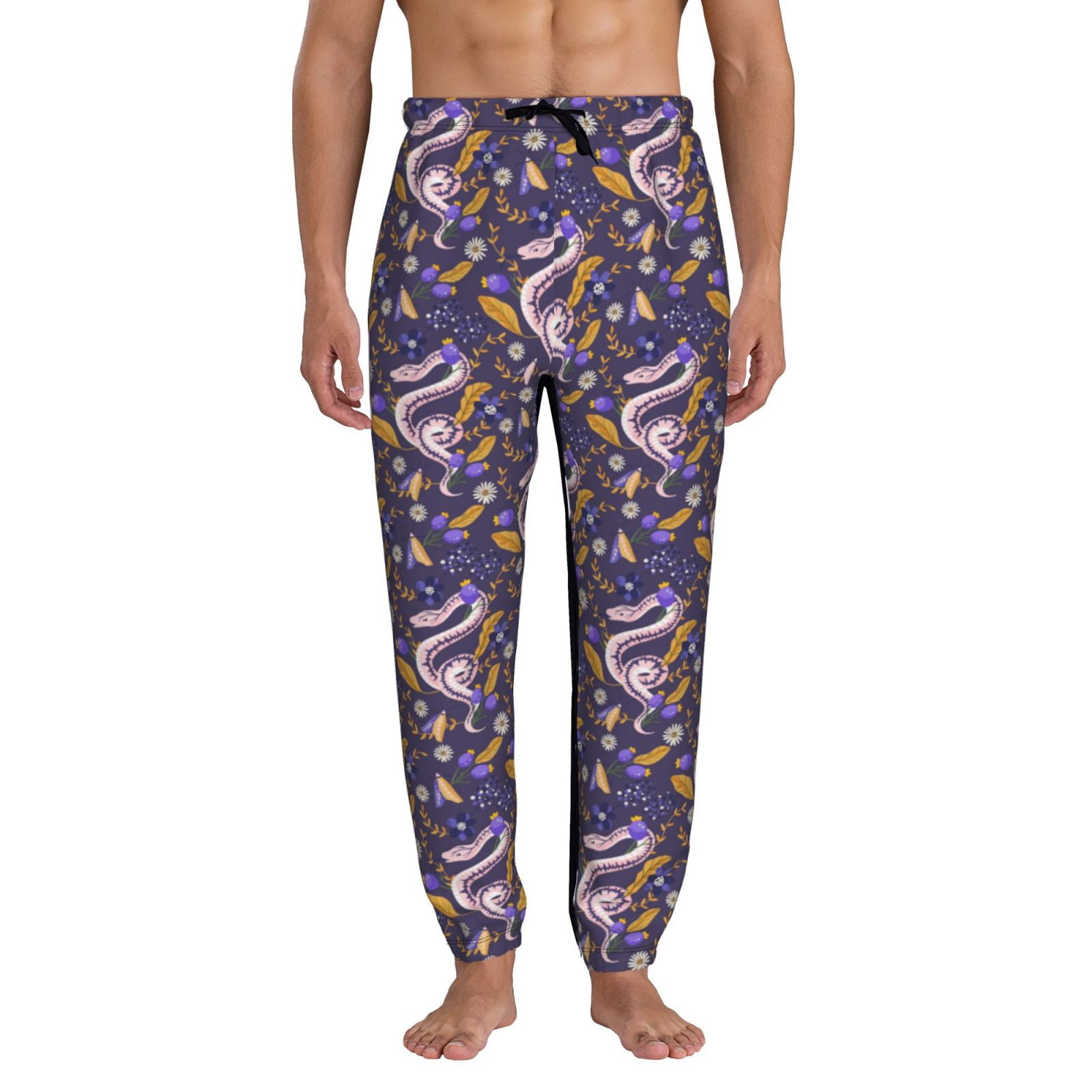 Adobk Snake And Floral Print Men's Sweatpants Tapered Joggers for Men ...