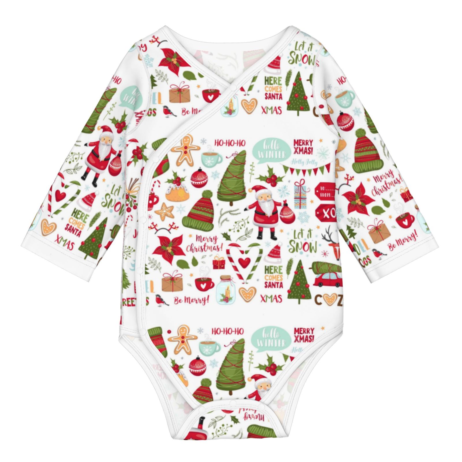 Adobk Snowflakes Santa Claus Print Baby Long-Sleeve Bodysuit Baby Clothes Newborn Girl Clothes ...