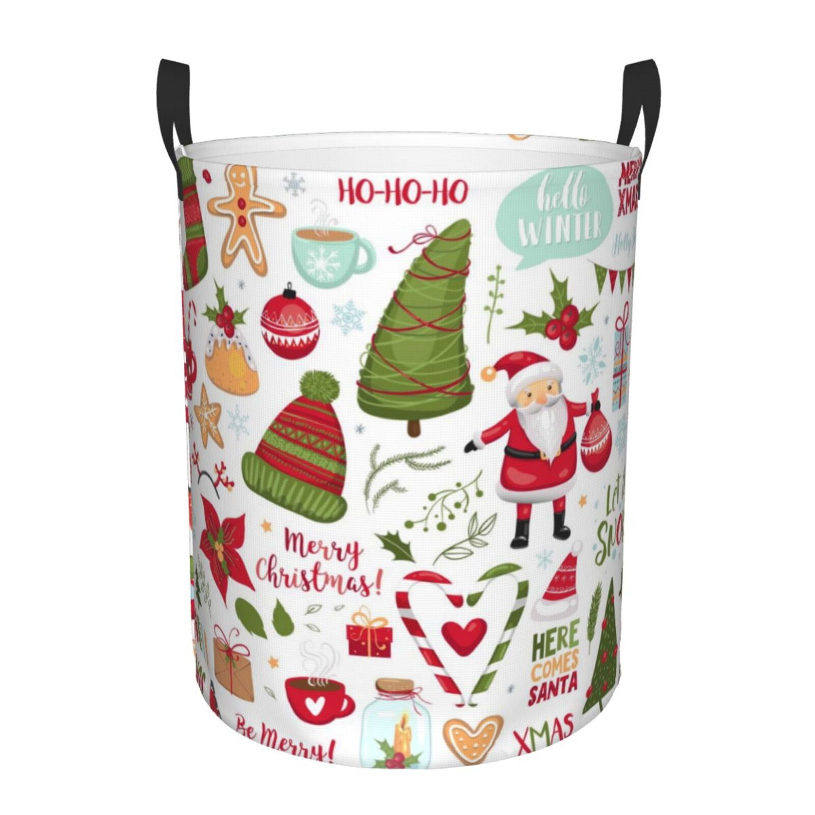 Adobk Snowflakes Santa Claus Print Laundry Basket,irty Clothes Hamper ...