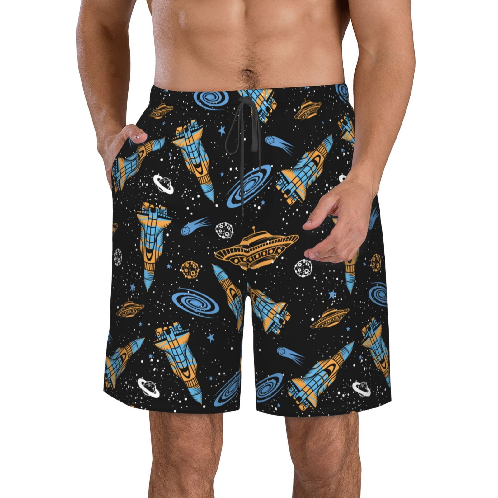 Adobk Space Rockets Print Men's Swim Trunks Hawaiian Bathing Suit ...