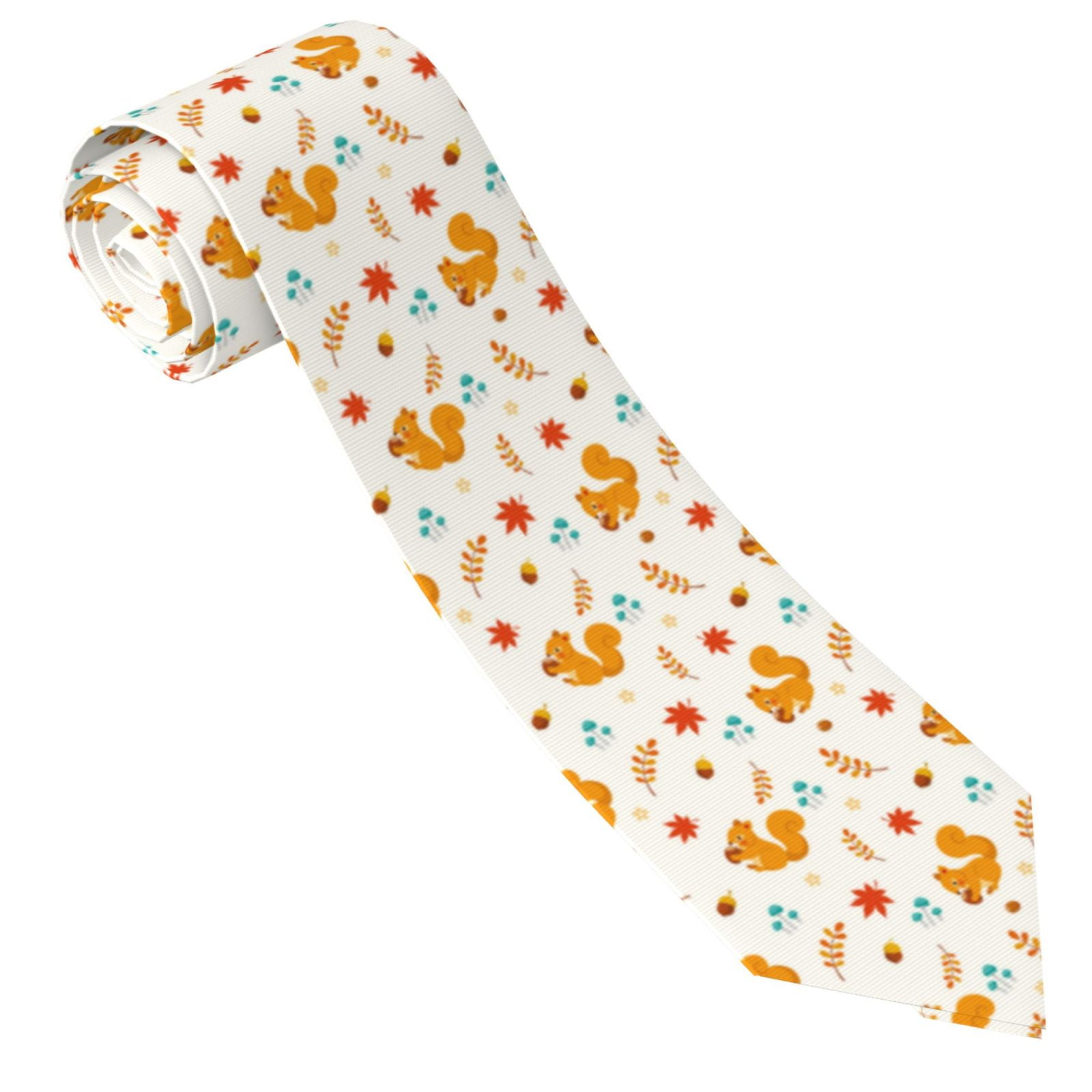 Adobk Squirrel Maple Leaves And Nuts Print Tie For Men Necktie Neck ...