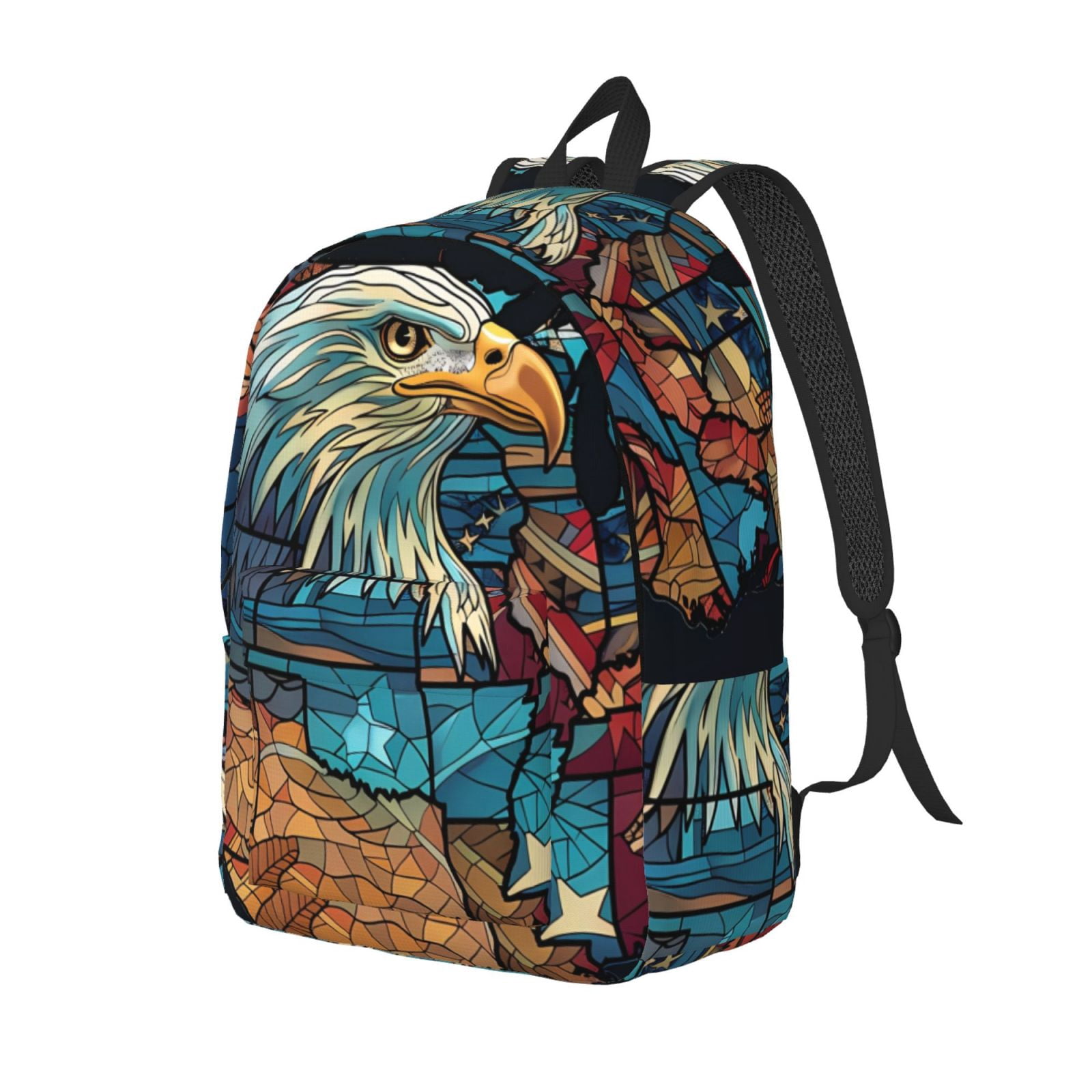 Adobk Stained Glass Eagle USA Print Canvas Backpack Lightweight Travel ...