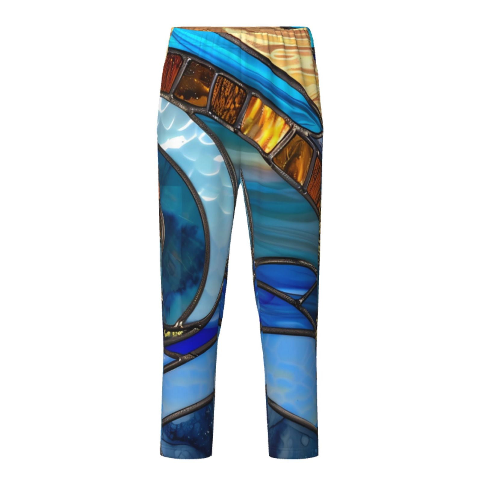 Adobk Stained Glass Ocean Wave Print Teenagers' Pajama Pants Pajama ...