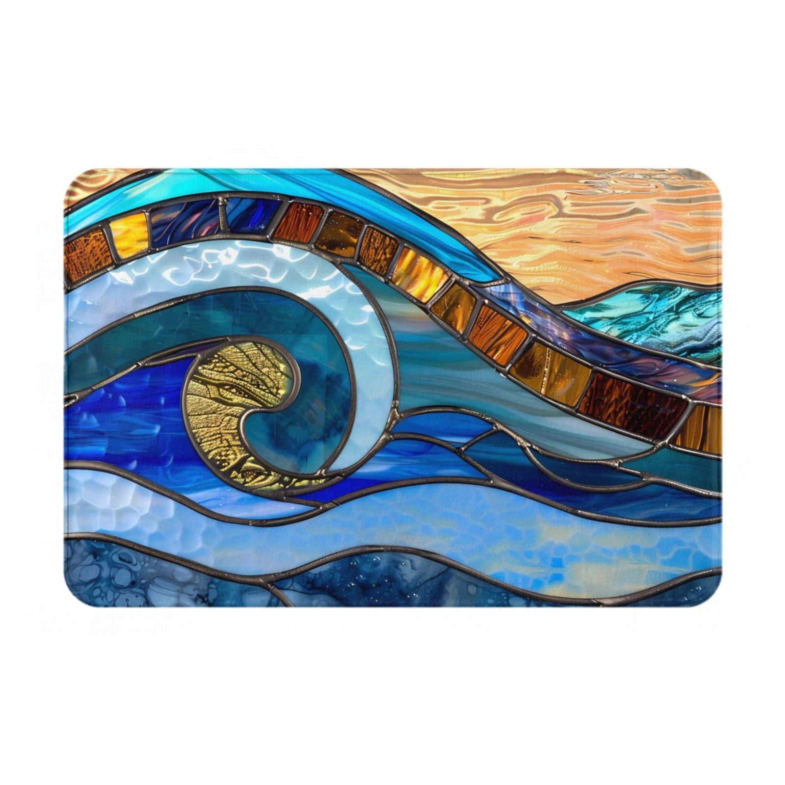Adobk Stained Glass Ocean Wave Rugs Mats Door Mat Outdoor Doormat ...
