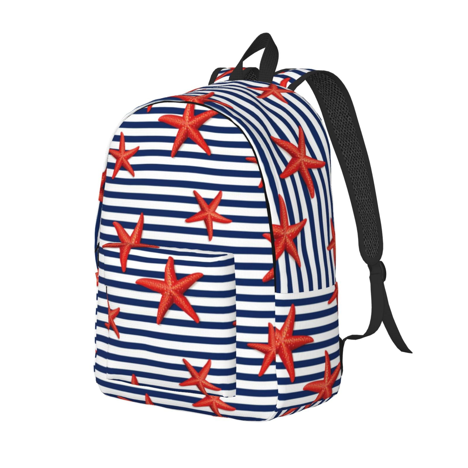 Adobk Starfish Navy Blue Stripe Print Canvas Backpack Lightweight ...