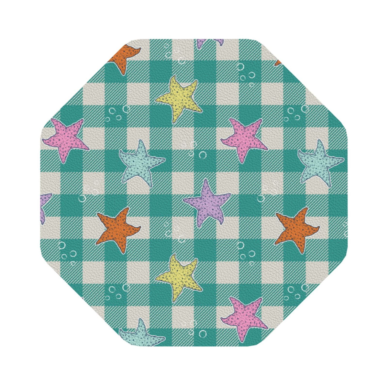 Adobk Starfish On Checkered Background Print Leather Coasters for ...
