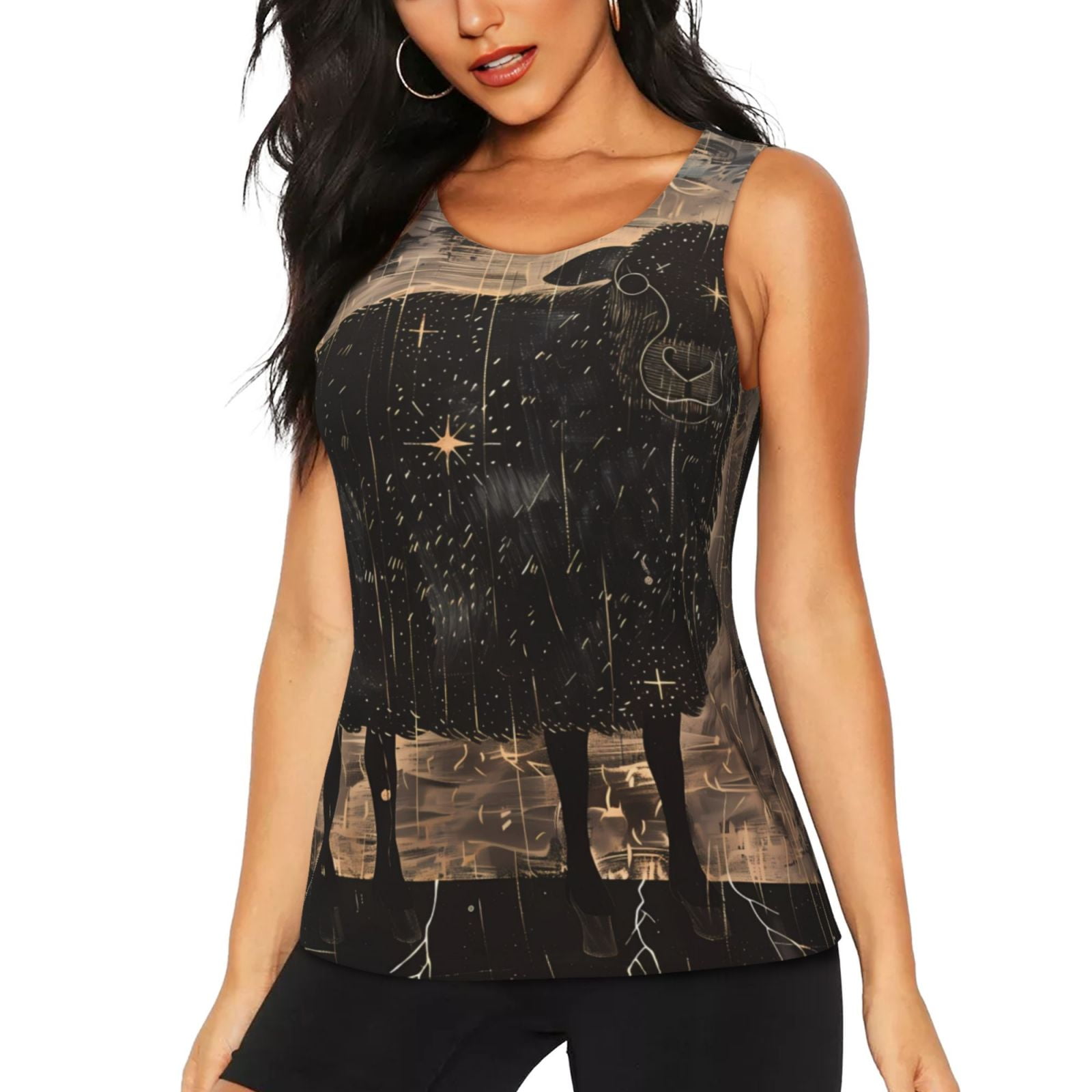 Adobk Starry Night Black Sheep Print Women's Workout Tank Top Racerback ...