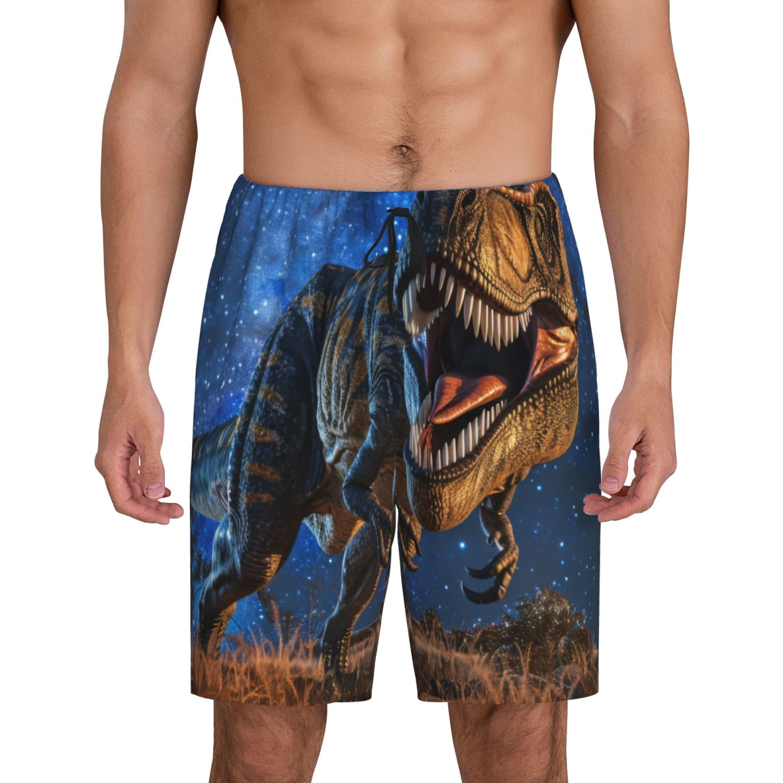 Adobk Starry Night Charging Dinosaur Print Pajama Shorts for Men Pjs ...